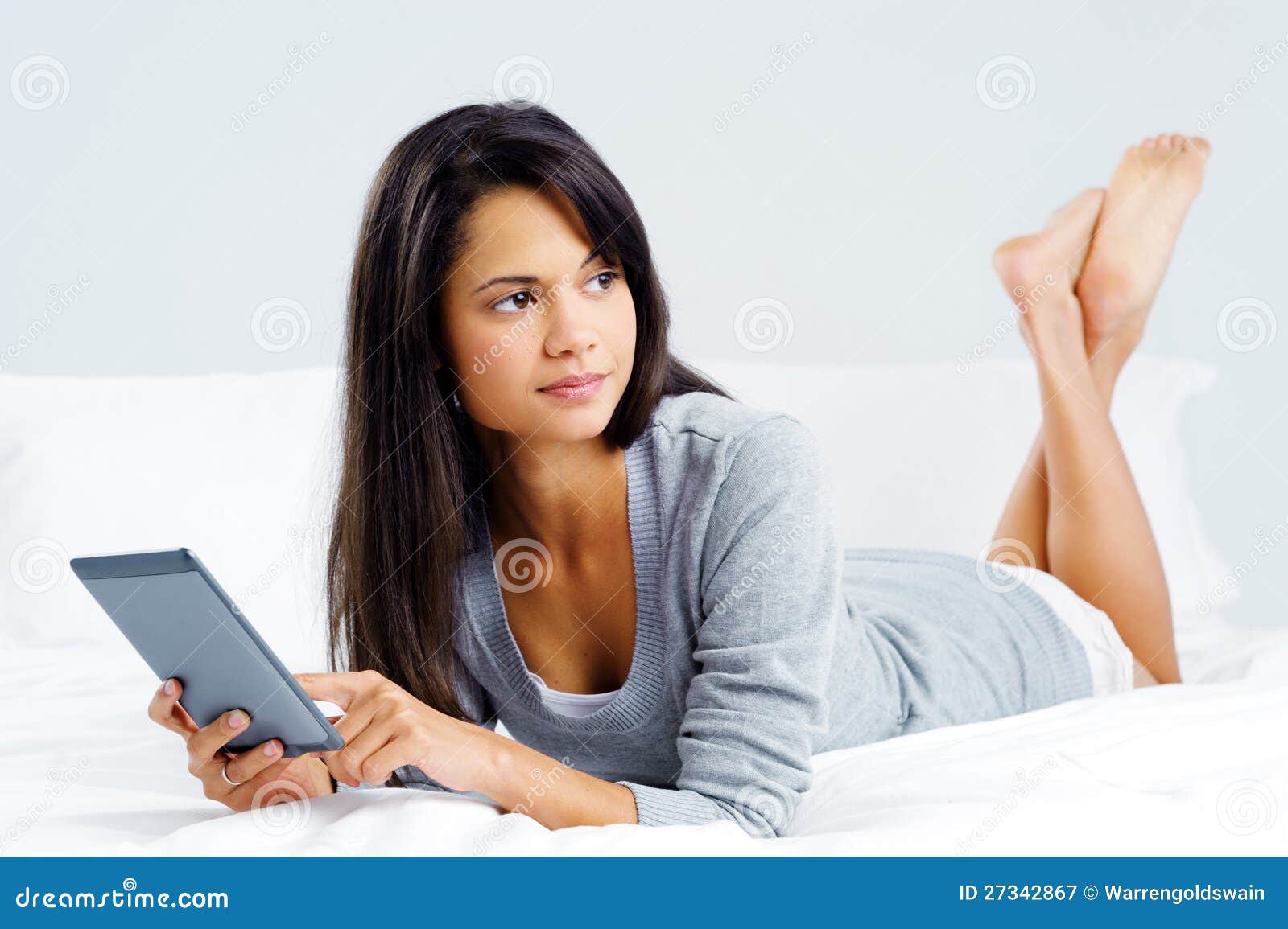 Tablet reading woman stock image. Image of latino, healthy - 27342867
