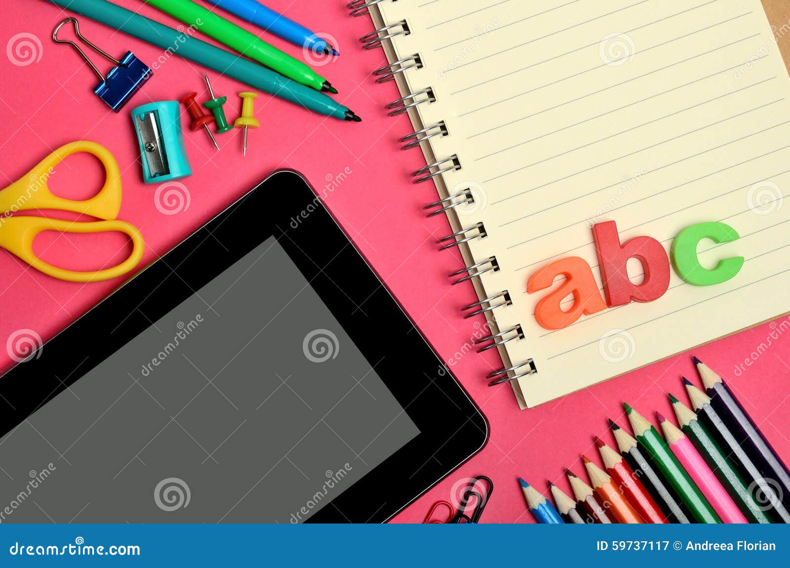 Tablet with School Accessories Stock Image - Image of office, notepad ...