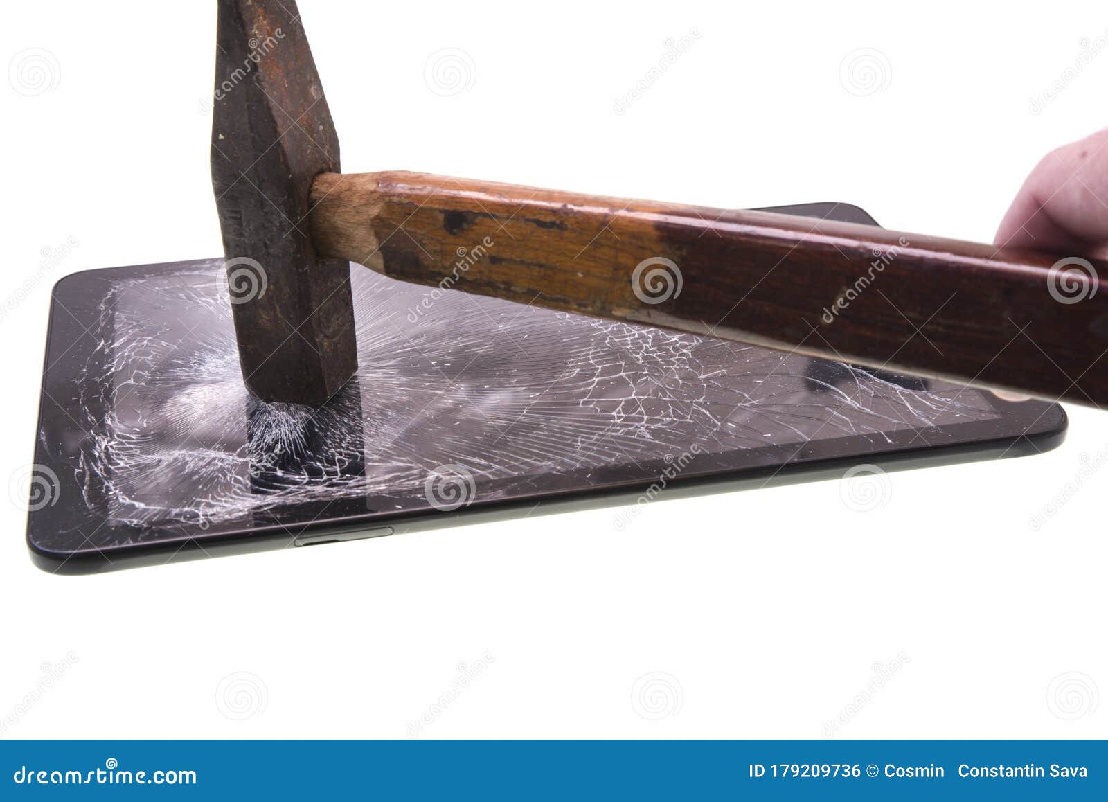 Tablet Screen Broken with Hammer Stock Photo - Image of communication ...