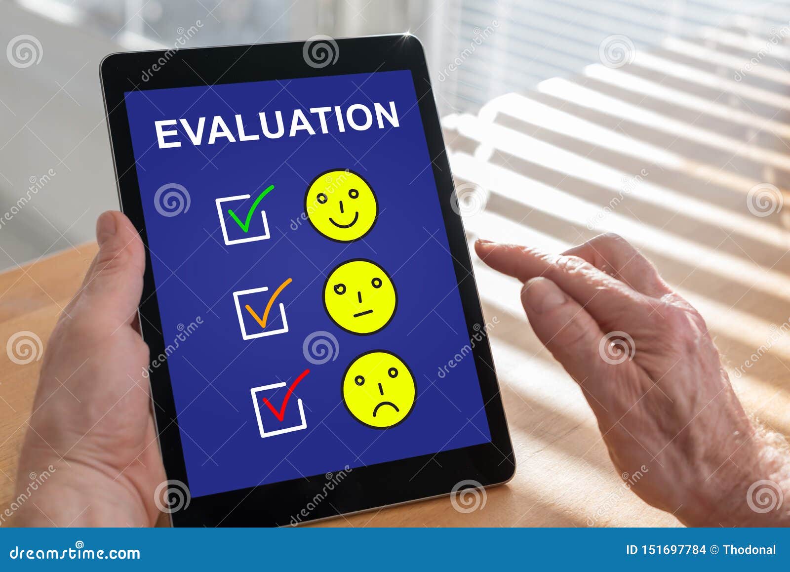 Evaluation Concept on a Tablet Stock Photo - Image of mark, smiley ...