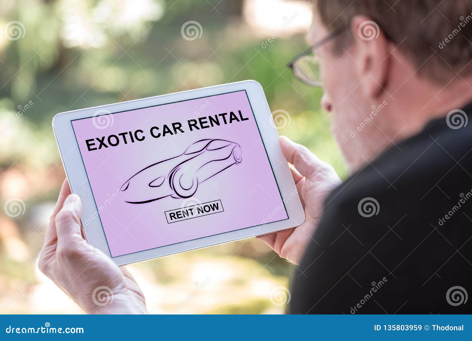 Exotic Car Rental Concept on a Tablet Stock Image - Image of automobile ...