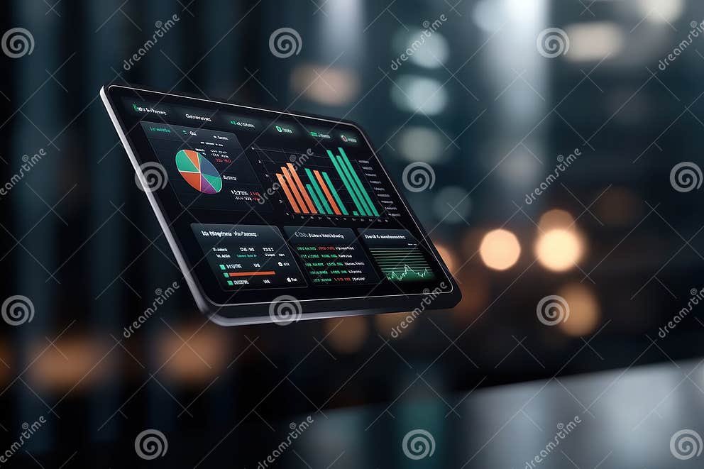 A Tablet with a Screen Displaying a Graph of Numbers Stock Illustration ...