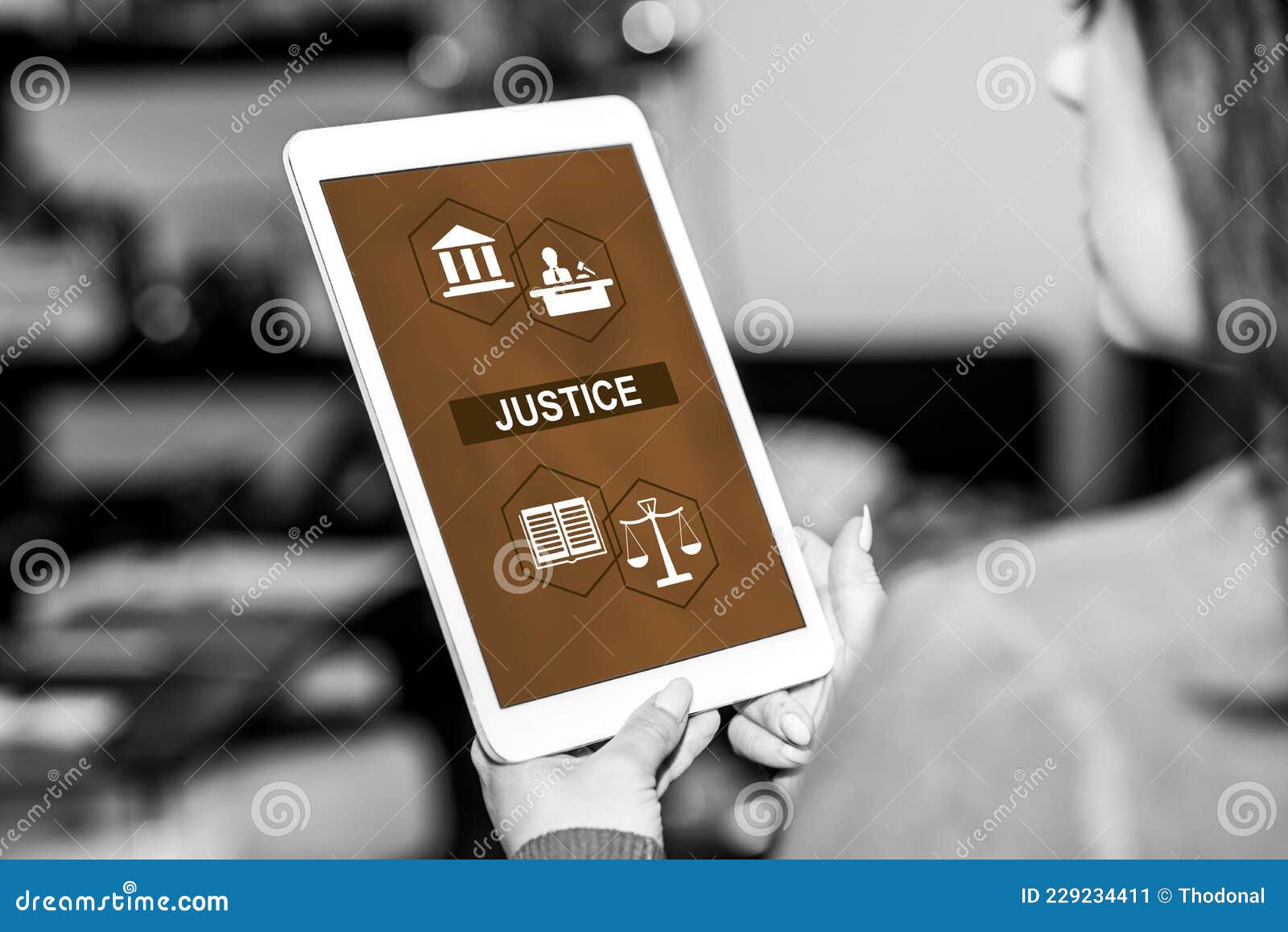 Justice Concept on a Tablet Stock Image - Image of lawyer, judicial ...