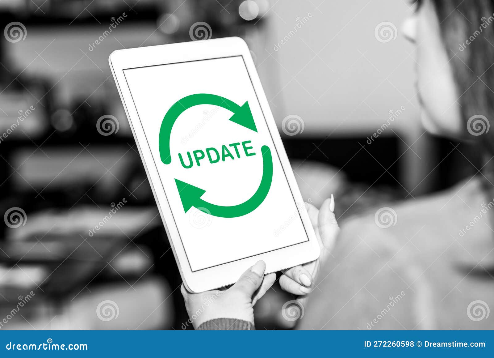 Update concept on a tablet stock photo. Image of icon - 272260598