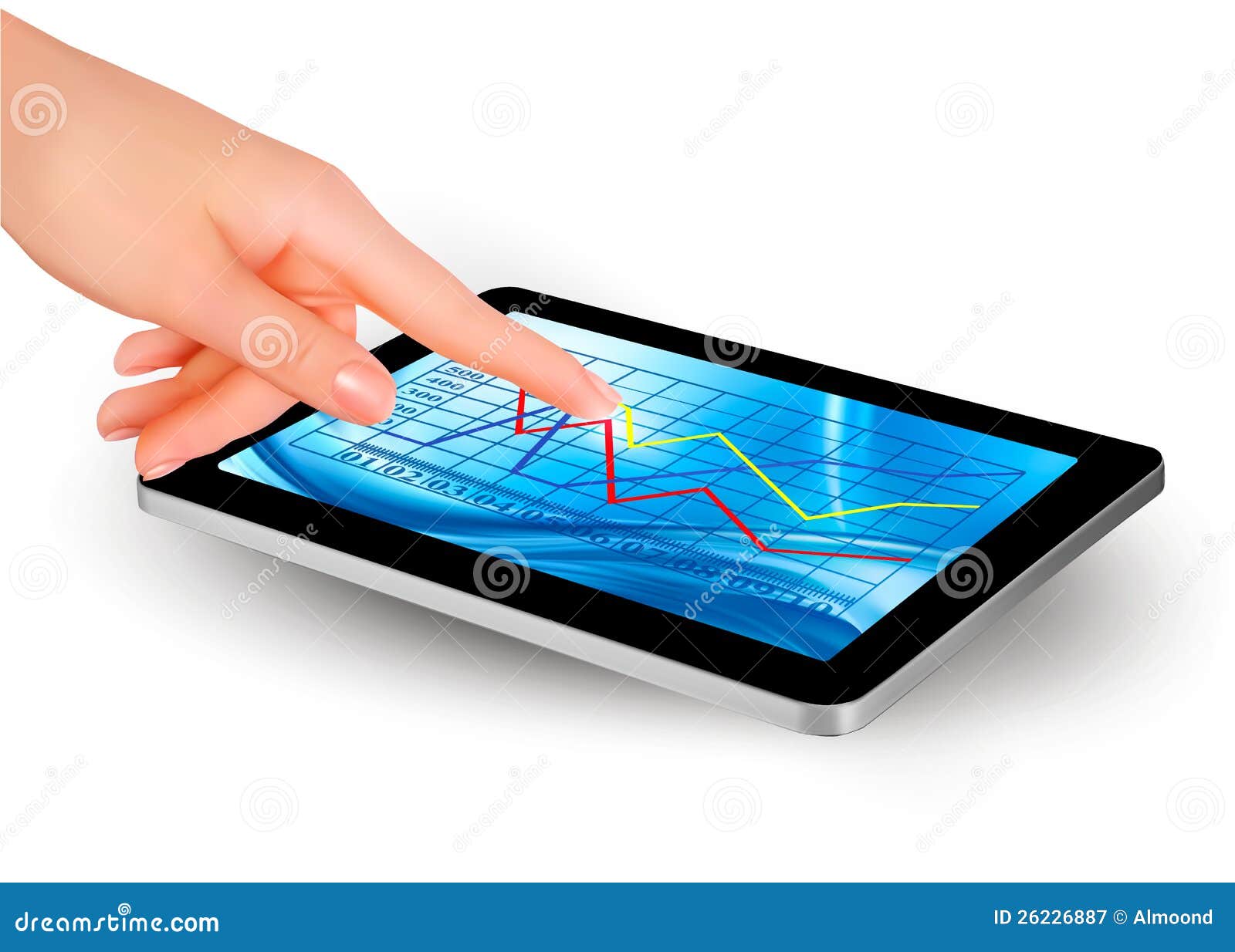 Tablet Screen with Graph and a Hand Stock Vector - Illustration of ...