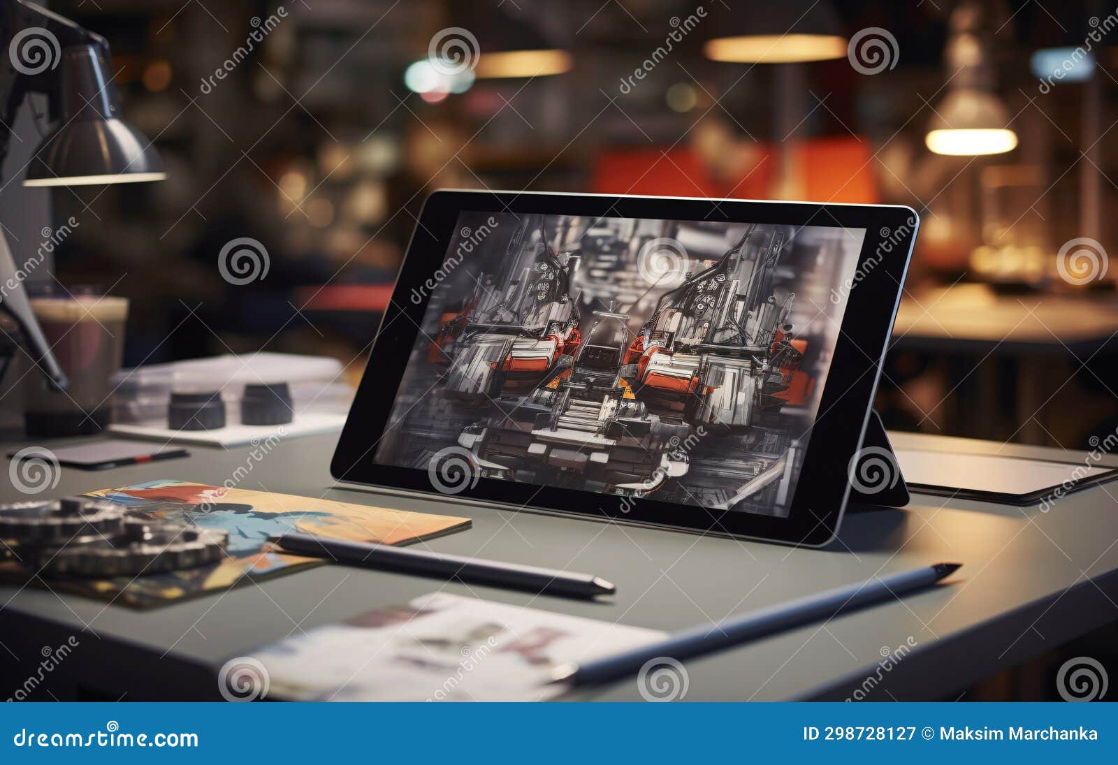 Tablet Screen Layout with Graphic Digital Art Work Design on the ...