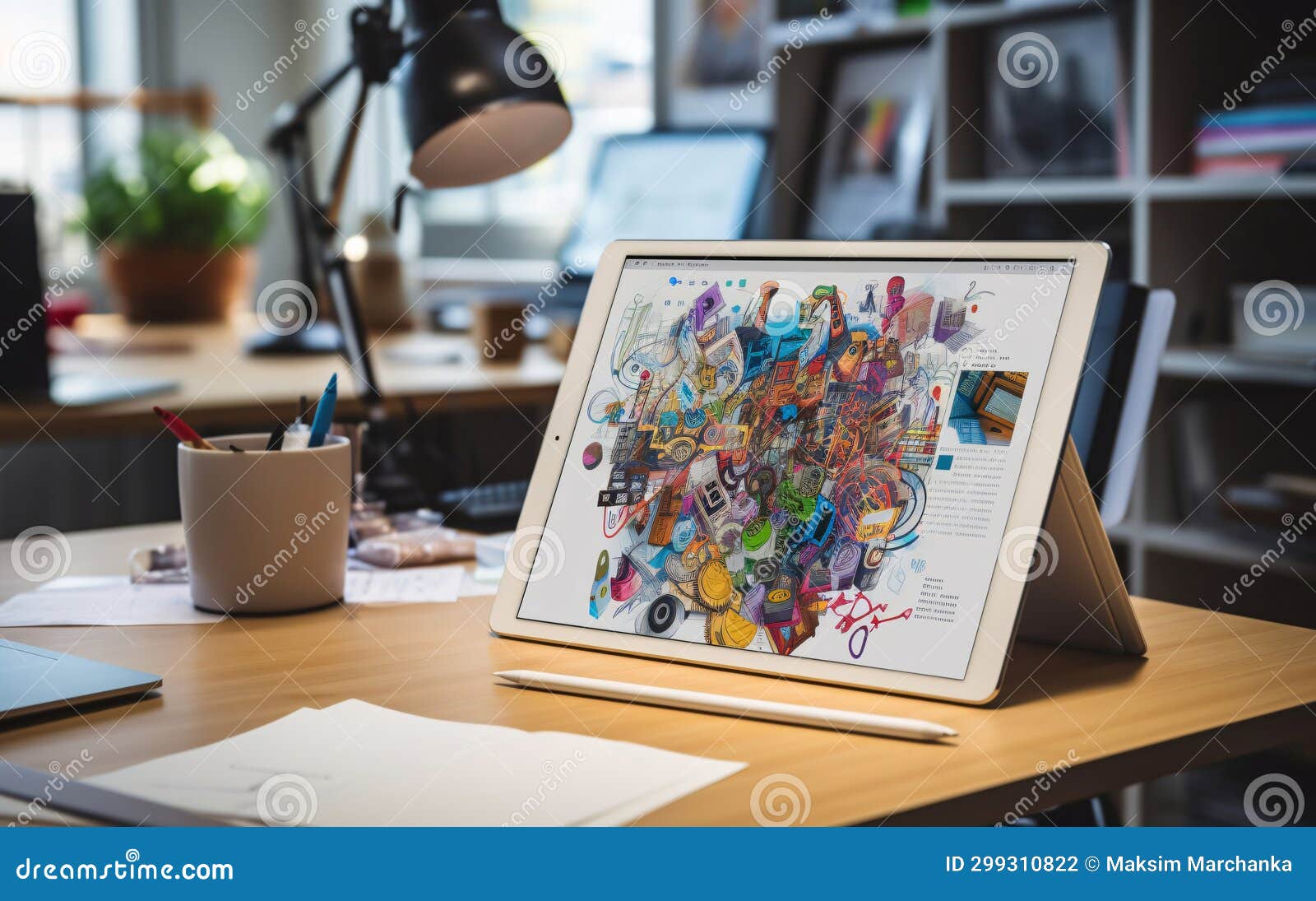 Tablet Screen Layout with Graphic Digital Art Work Design on the ...