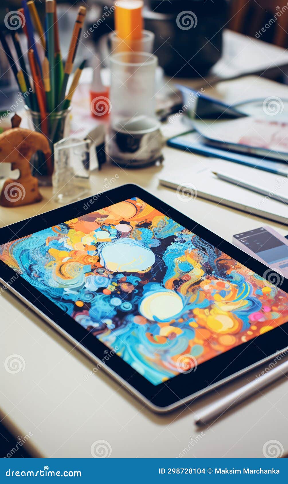 Tablet Screen Mockup with Digital Art Work Design, User Friendly App ...