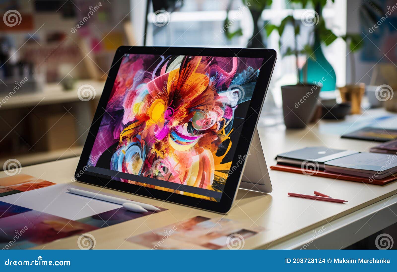 Tablet Screen Mockup with Digital Art Work Design, User Friendly App ...