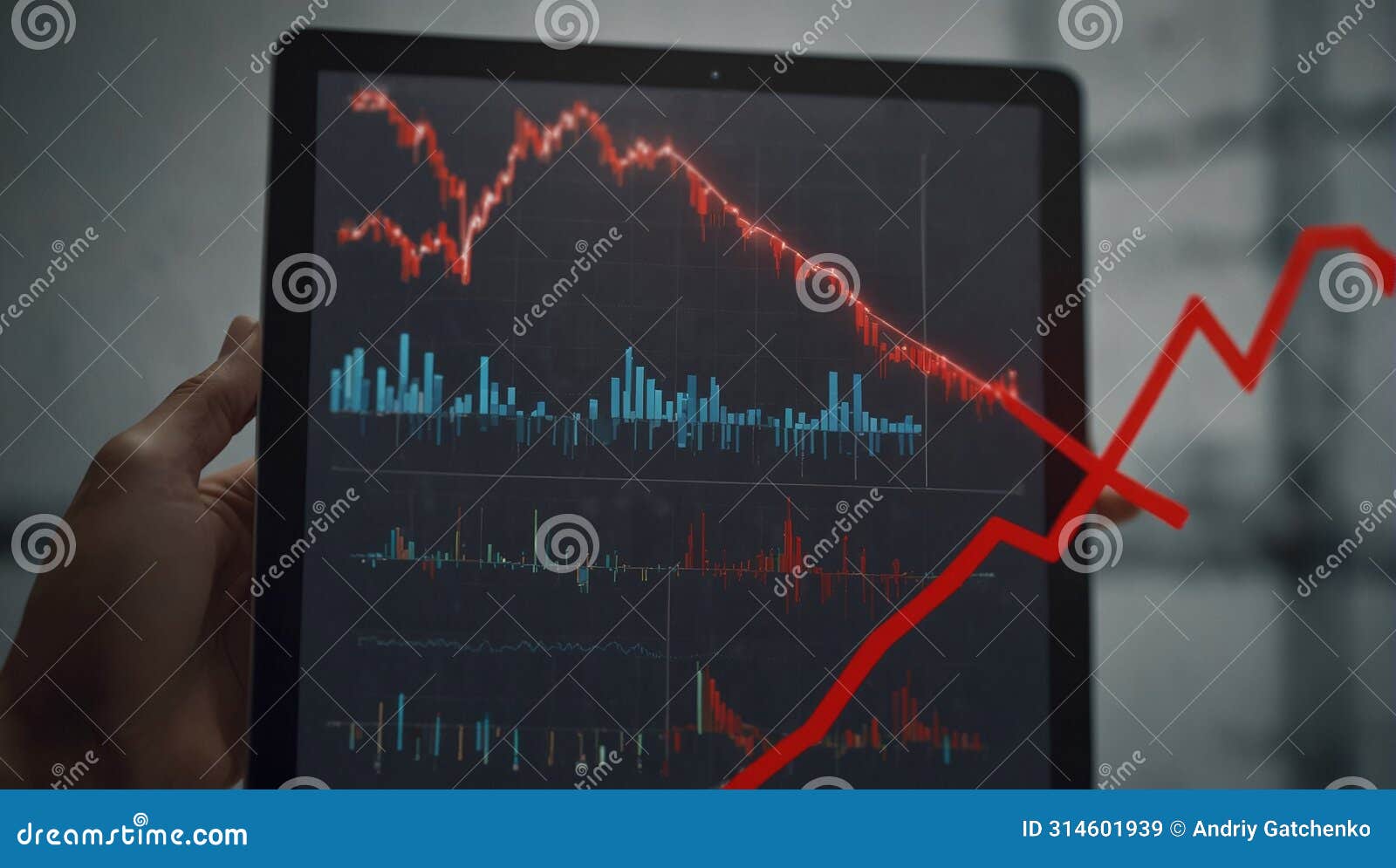 On Tablet Screen, Several Graphs Show the Economic Indicators of the ...