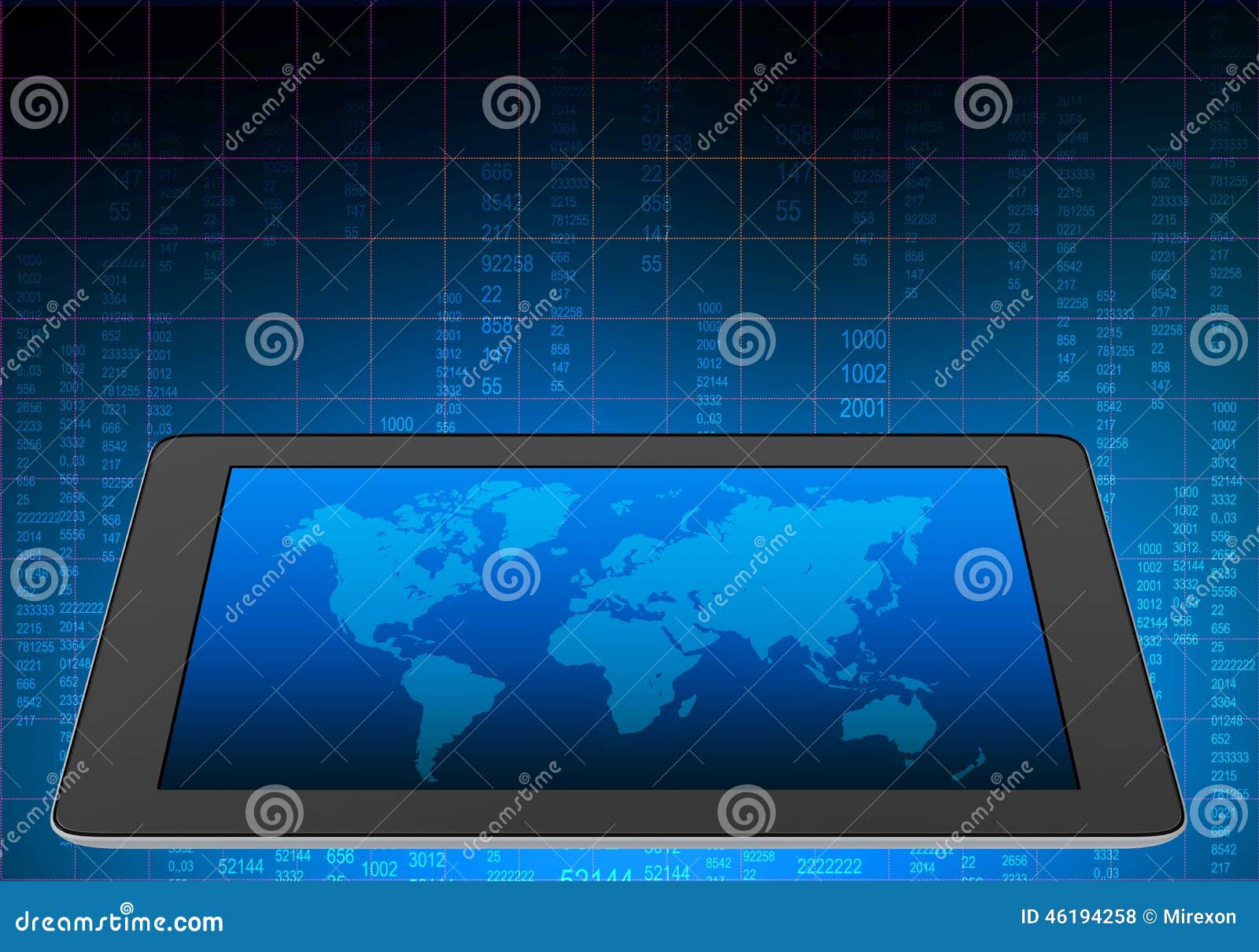 Tablet with Screen World Map on Abstract Stock Illustration ...
