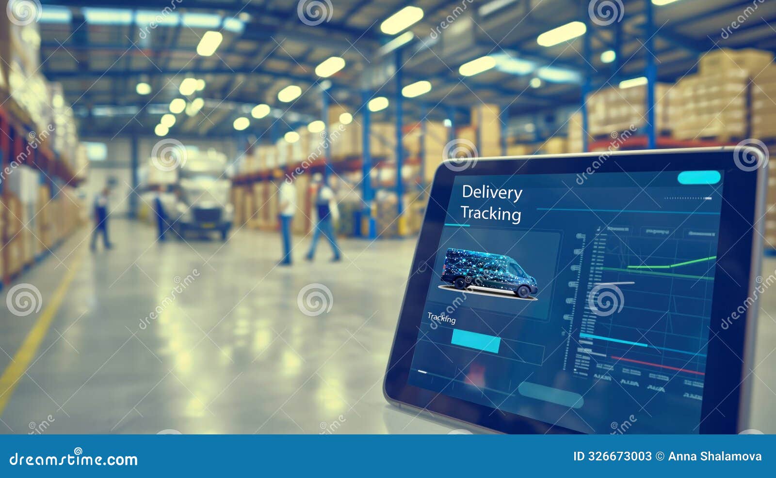 Tablet Showing Delivery Tracking Application in a Warehouse with ...