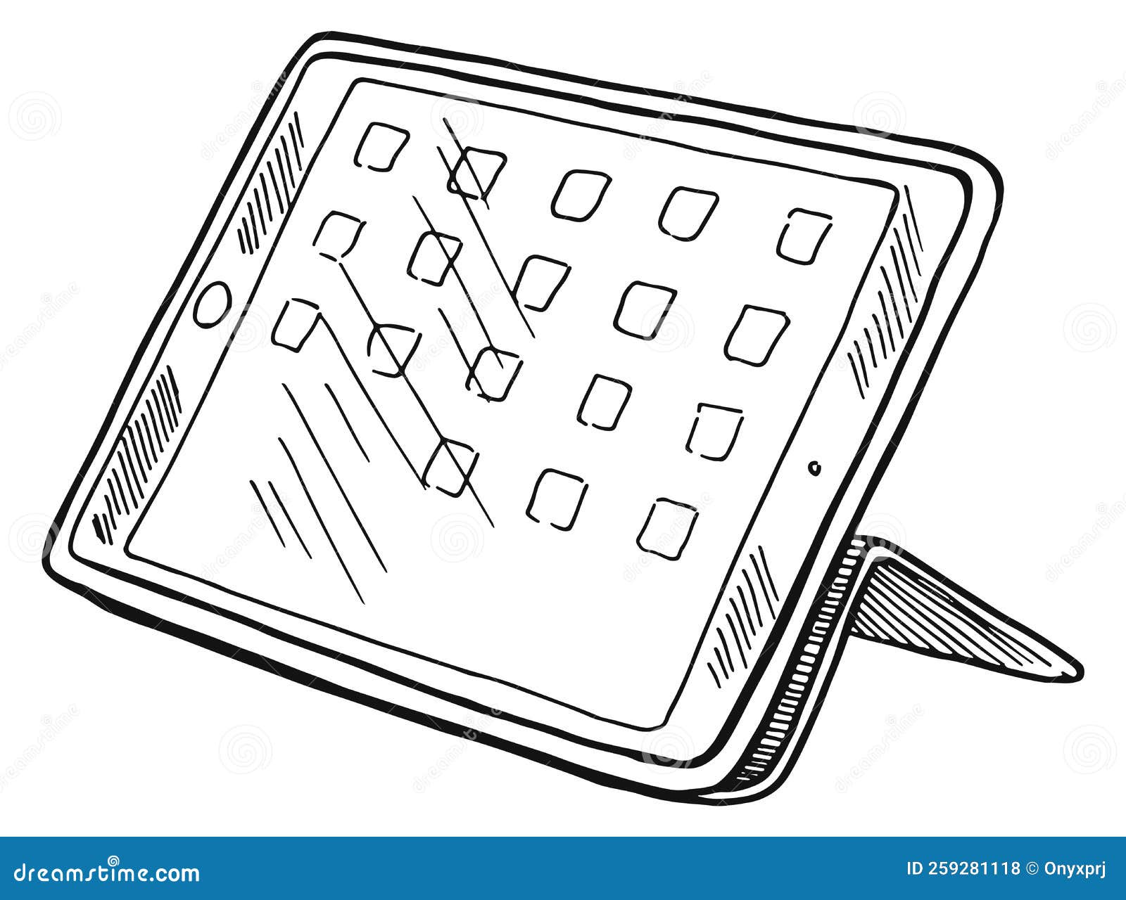 Tablet Sketch. Multimedia Gadget Screen in Hand Drawn Style Stock ...