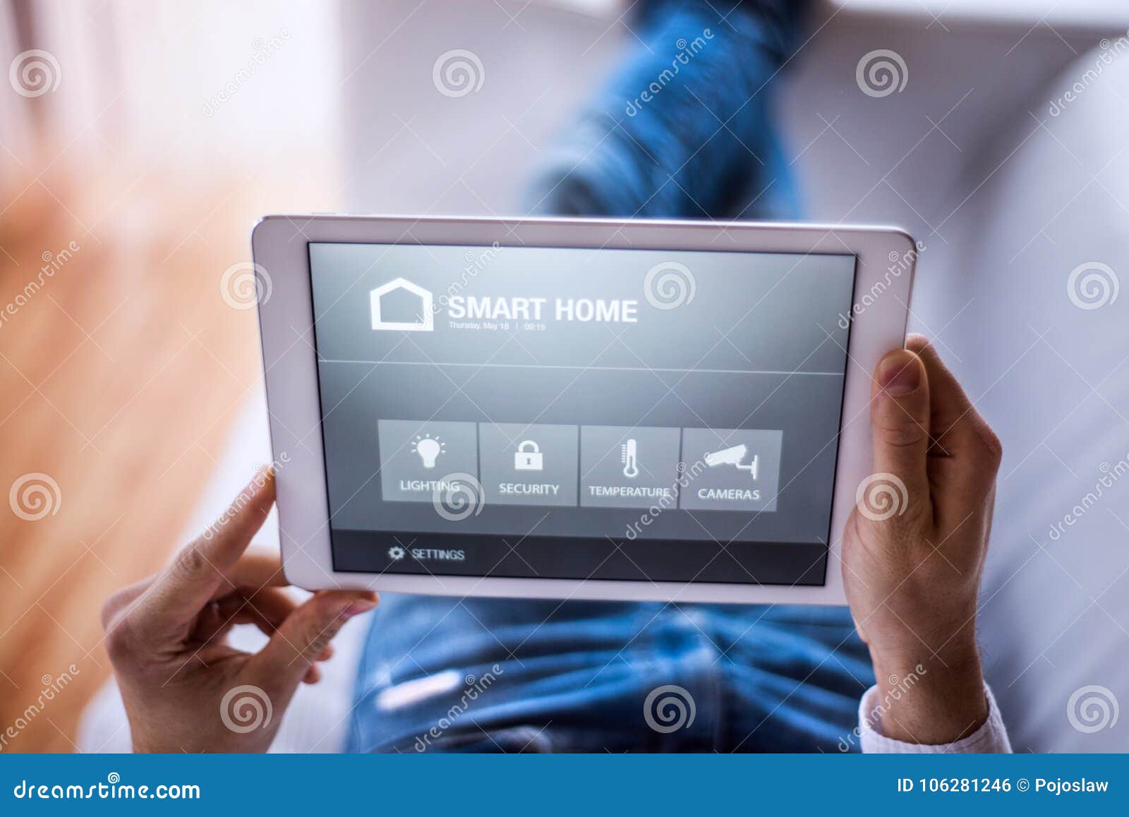 A Tablet with Smart Home Screen. Stock Photo - Image of male, internet ...