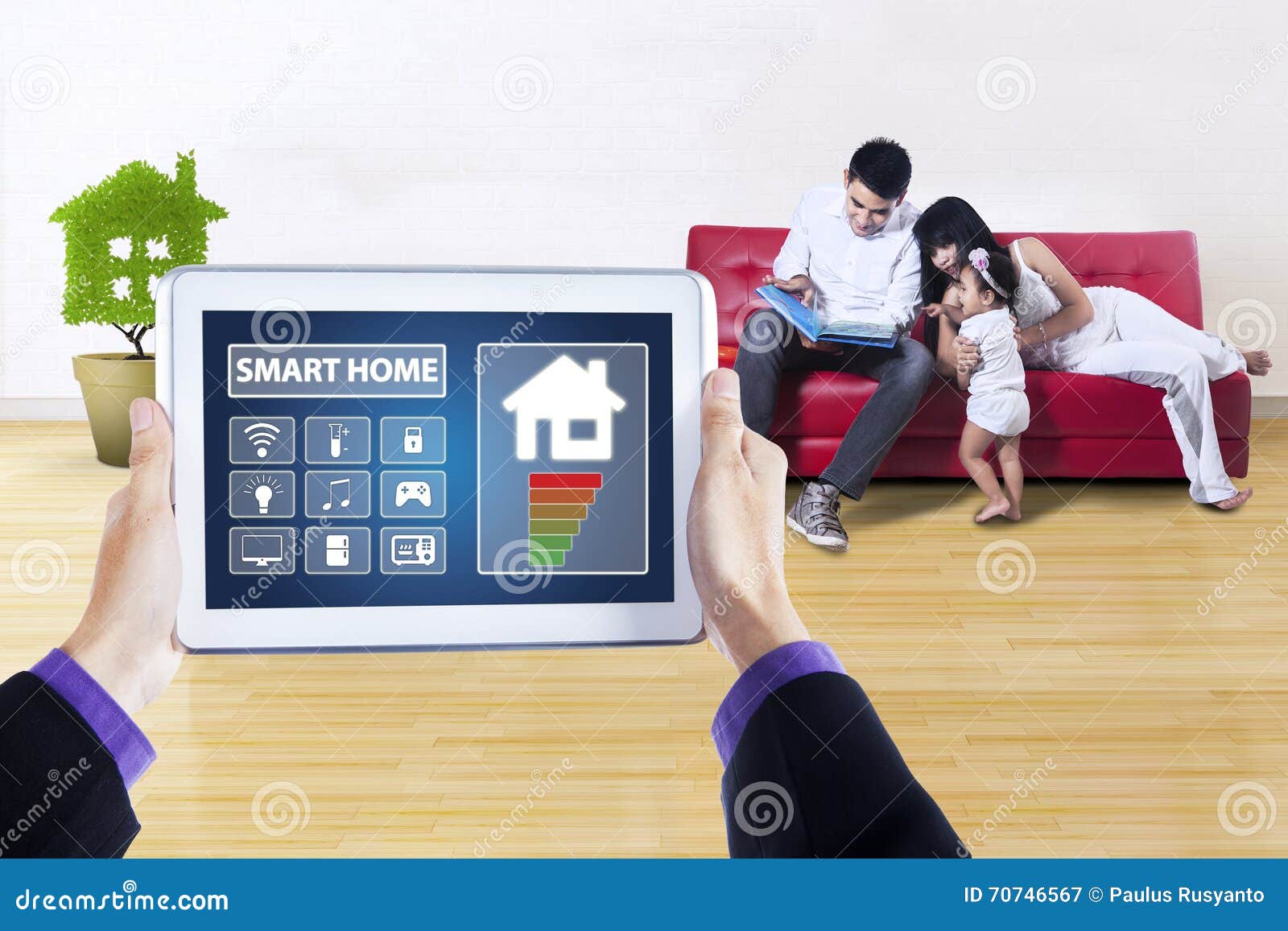 Tablet with Smart House Technology System Stock Image - Image of family ...