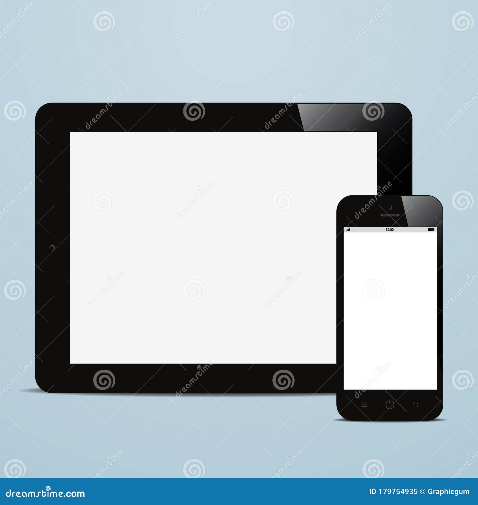 Tablet and Smartphone with Blank Screen Blue Background Stock ...