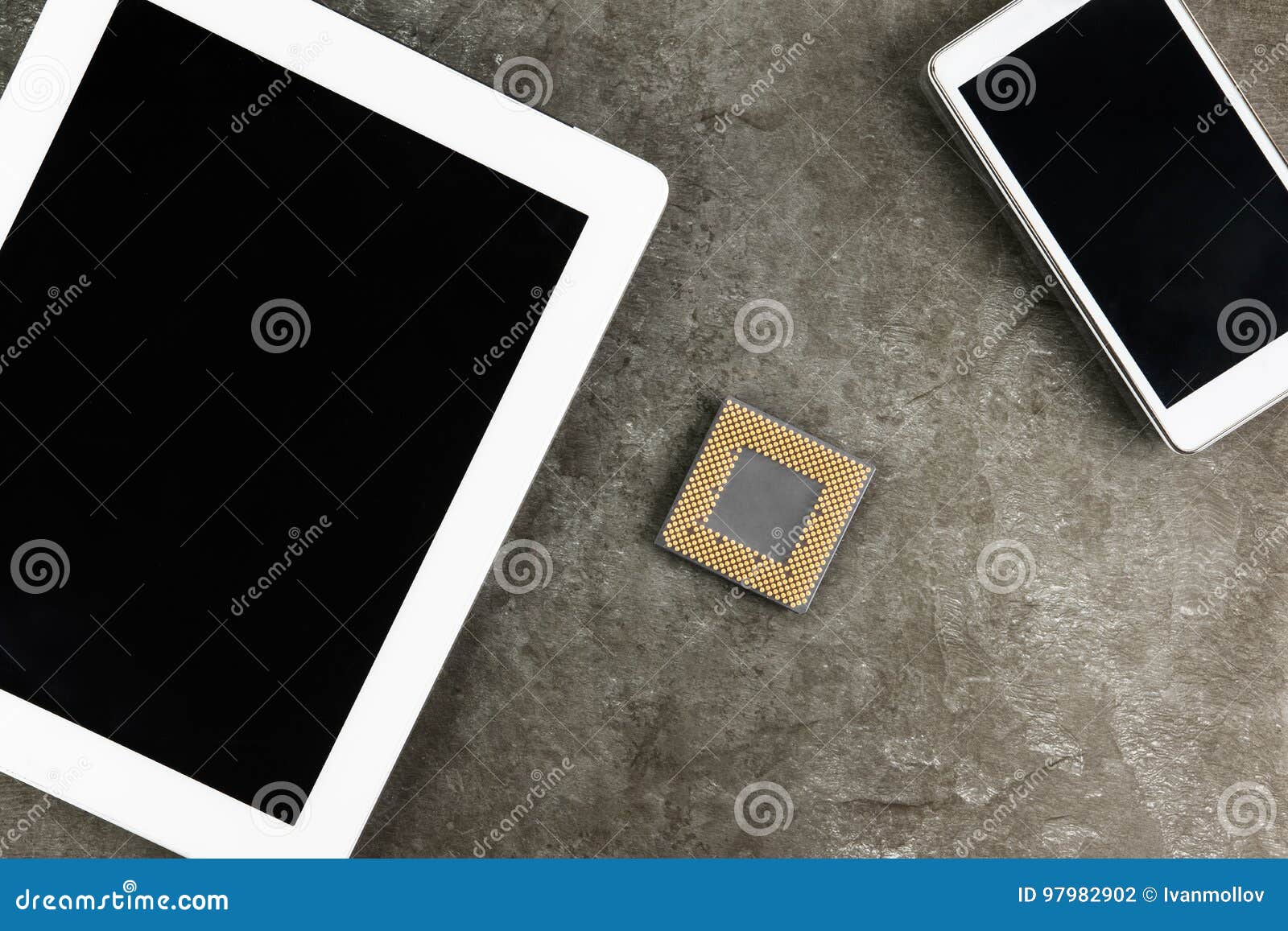 Tablet and Smartphone with Processor Stock Photo - Image of information ...