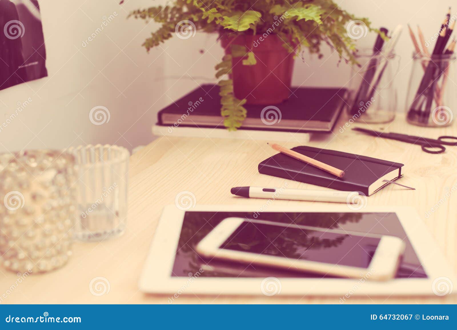 Tablet and Smartphone on the Working Table Stock Image - Image of light ...
