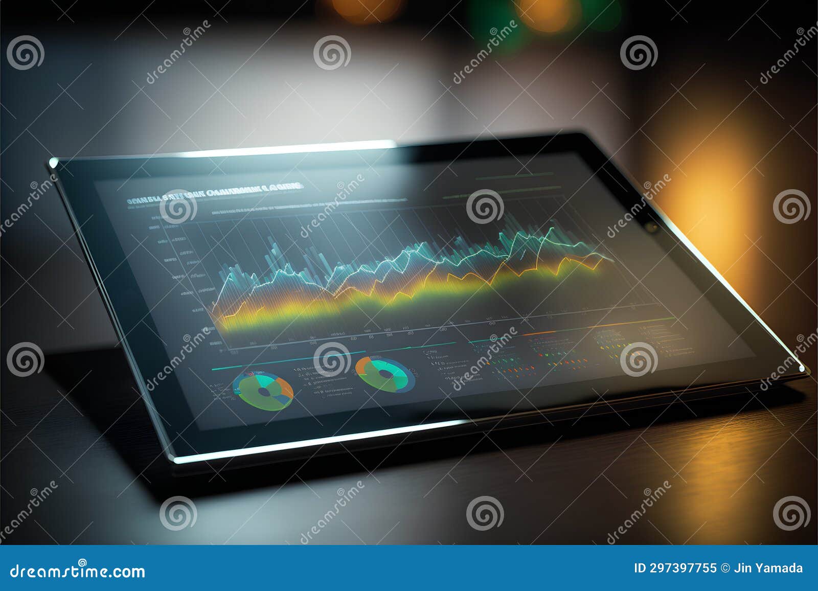 Tablet with Stock Market Chart on the Screen. 3d Rendering Stock ...