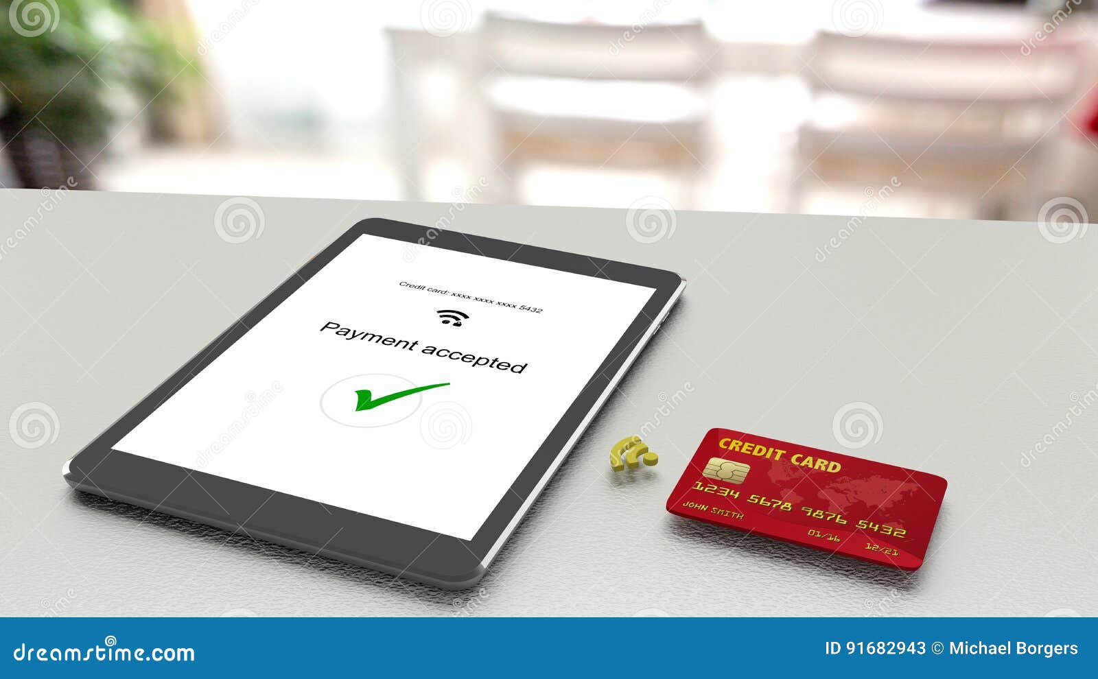 Tablet on Table Accepting a Wireless Payment from a Credit Card Stock ...