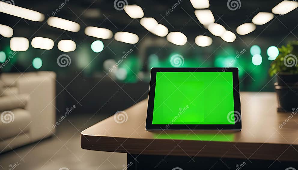 Tablet on a Table with a Green Screen Stock Illustration - Illustration ...