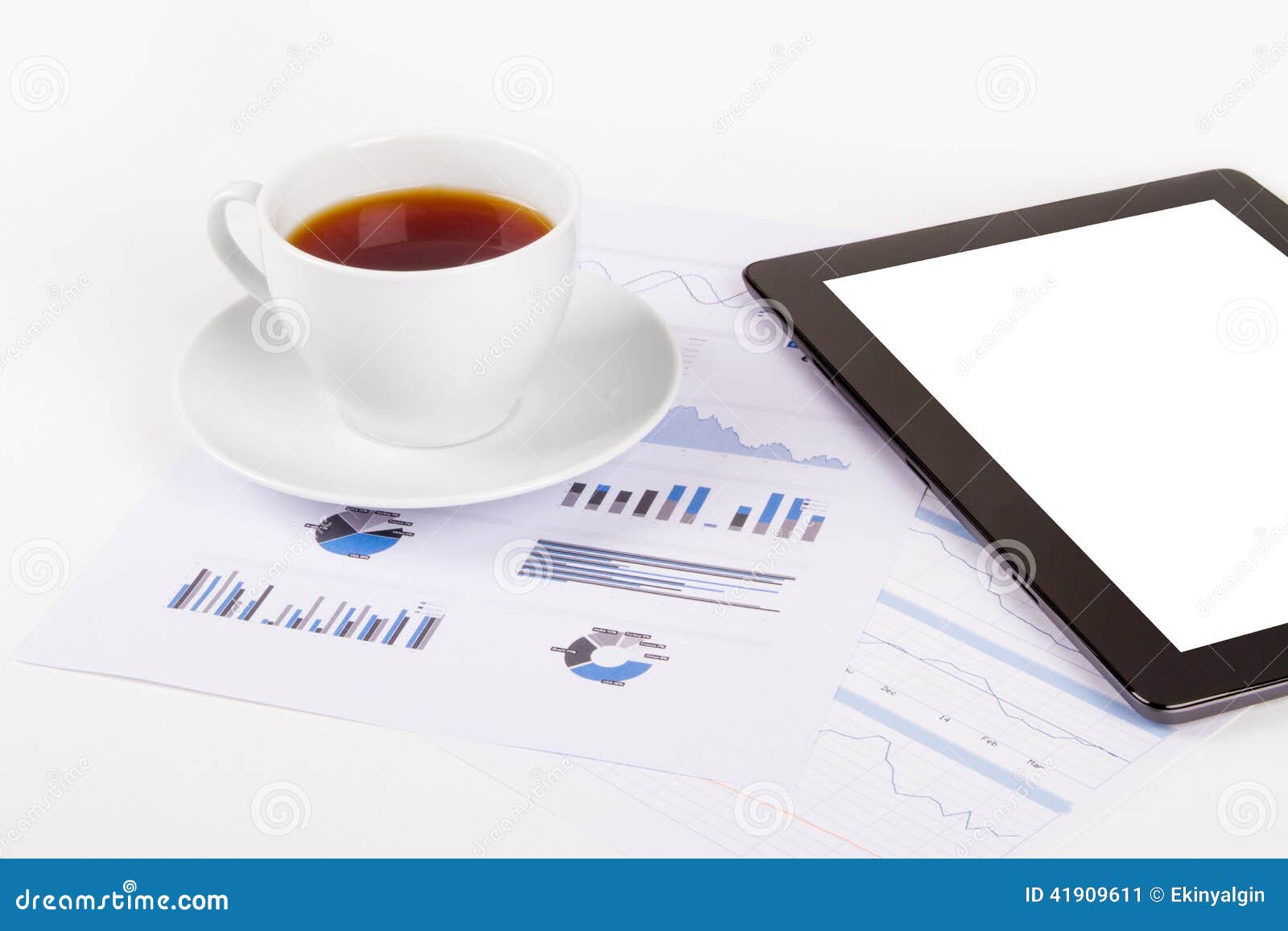 Tablet, Tea on Financial Graph Charts Stock Image - Image of healthy ...