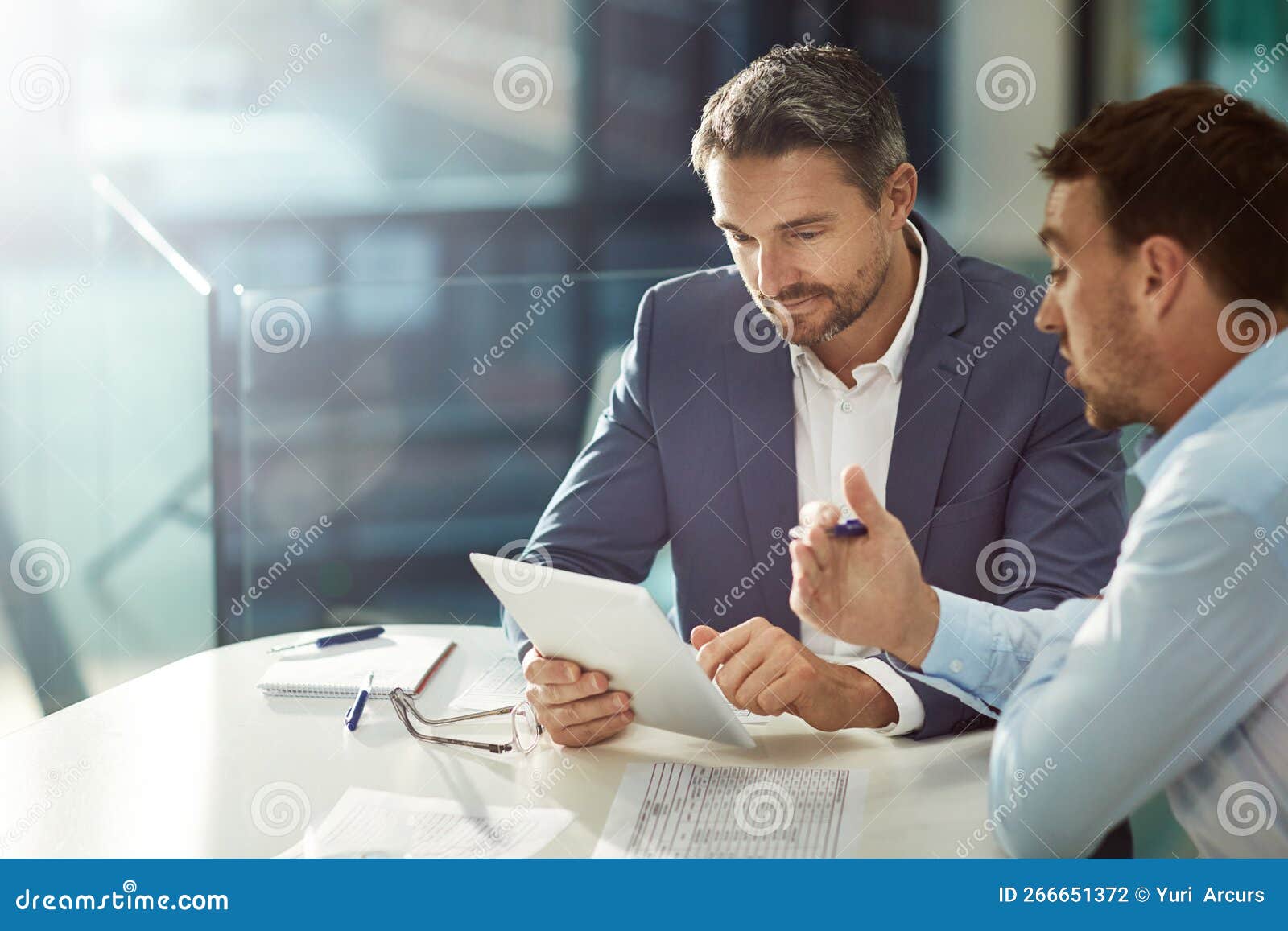 Tablet, Teamwork and Business People Talking in Office Workplace ...