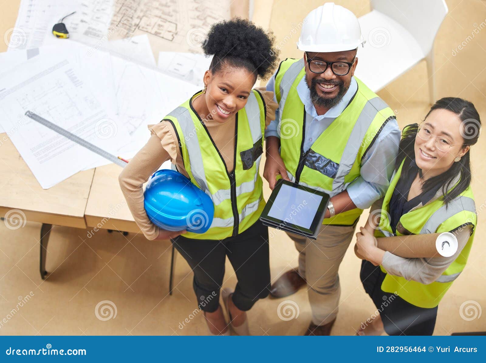 Tablet, Teamwork or Portrait of Engineers with Designer Planning a ...