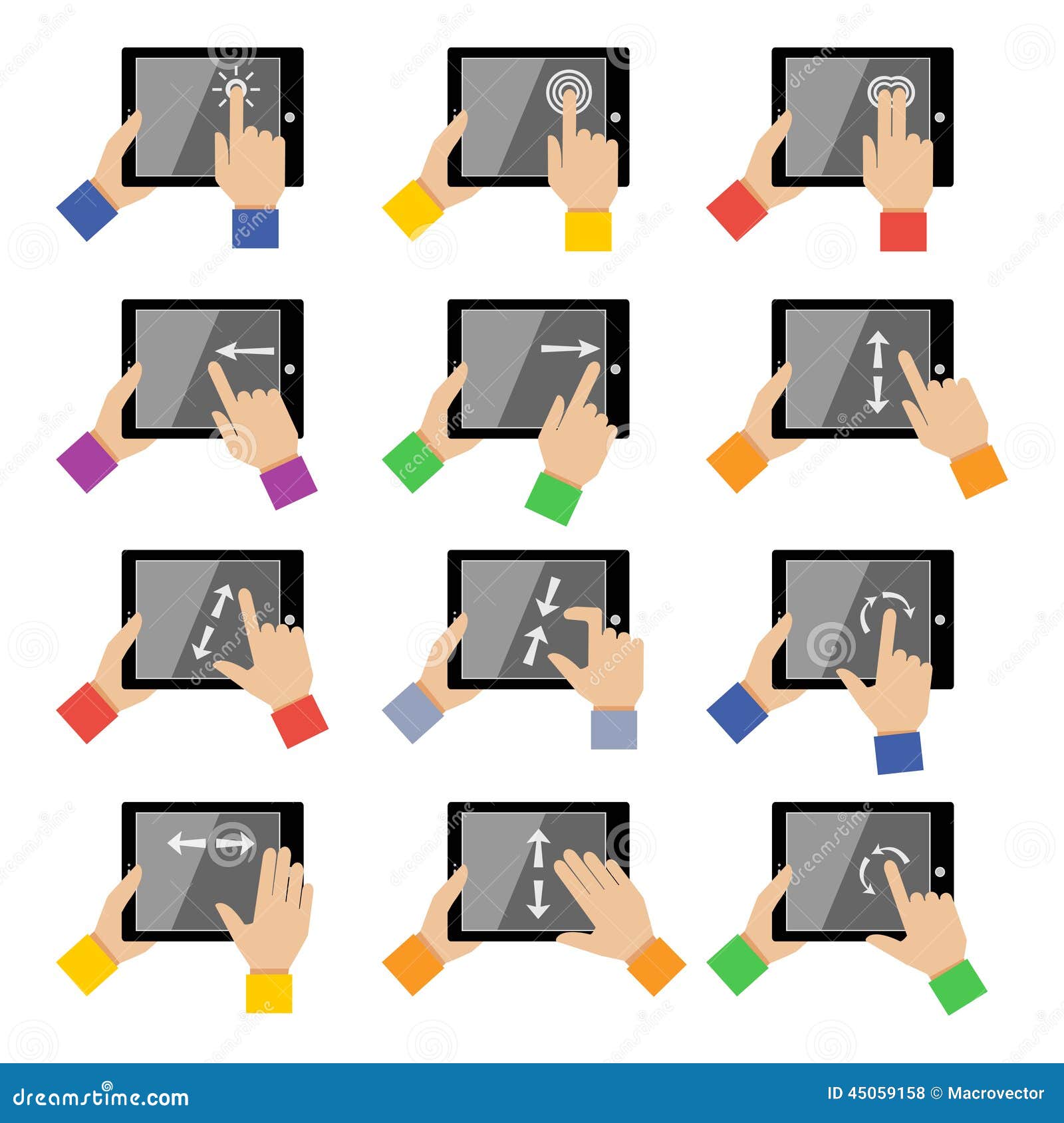Tablet touch gestures stock vector. Illustration of pinch - 45059158