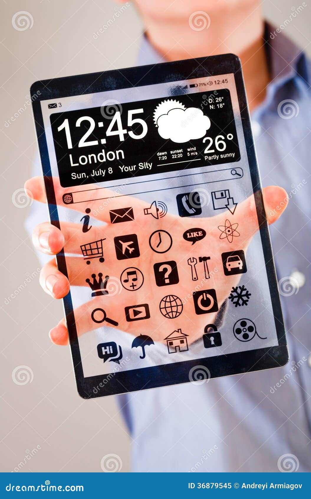Tablet with Transparent Screen in Human Hands. Stock Image - Image of ...