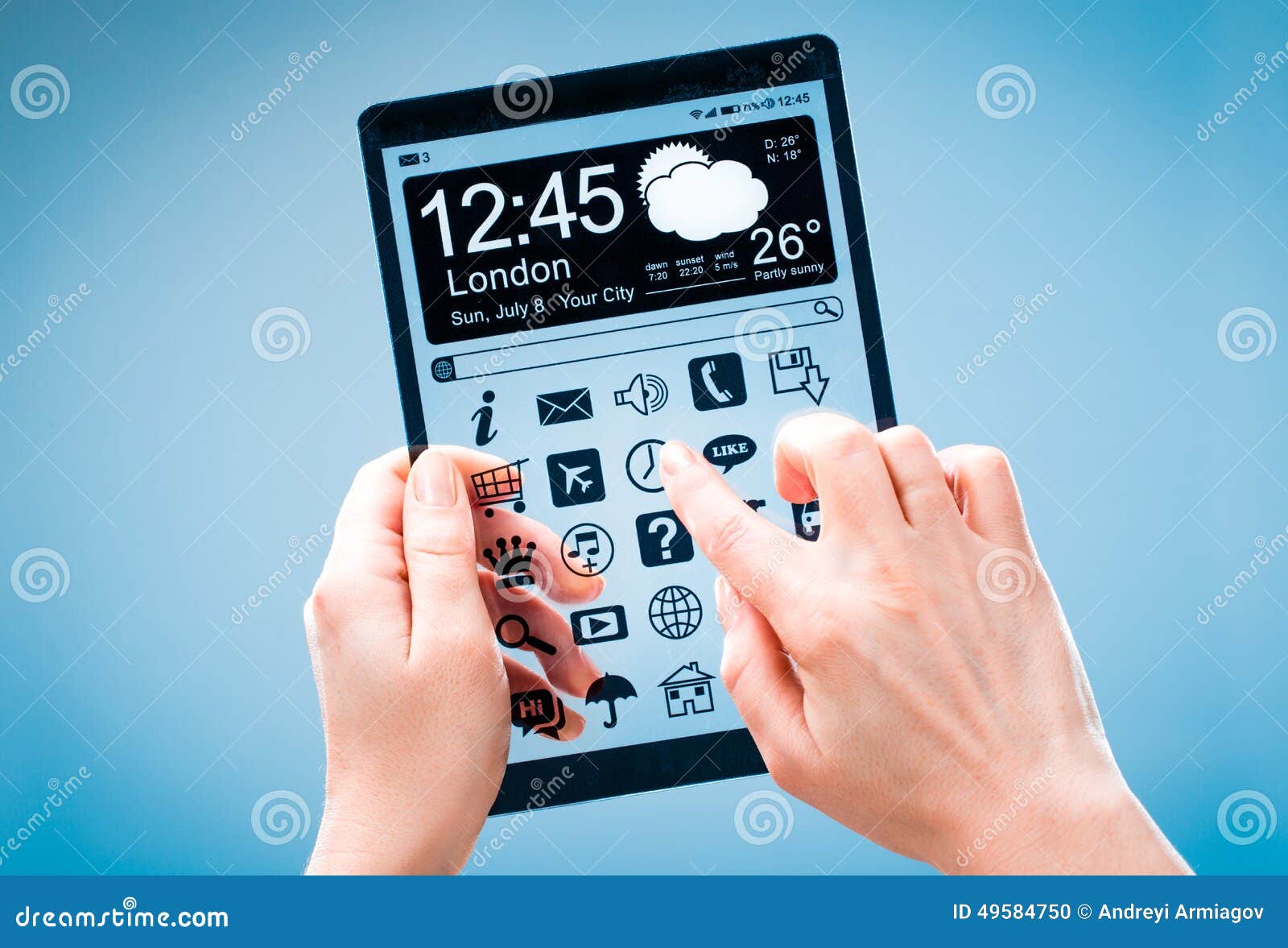 Tablet with Transparent Screen in Human Hands. Stock Photo - Image of ...