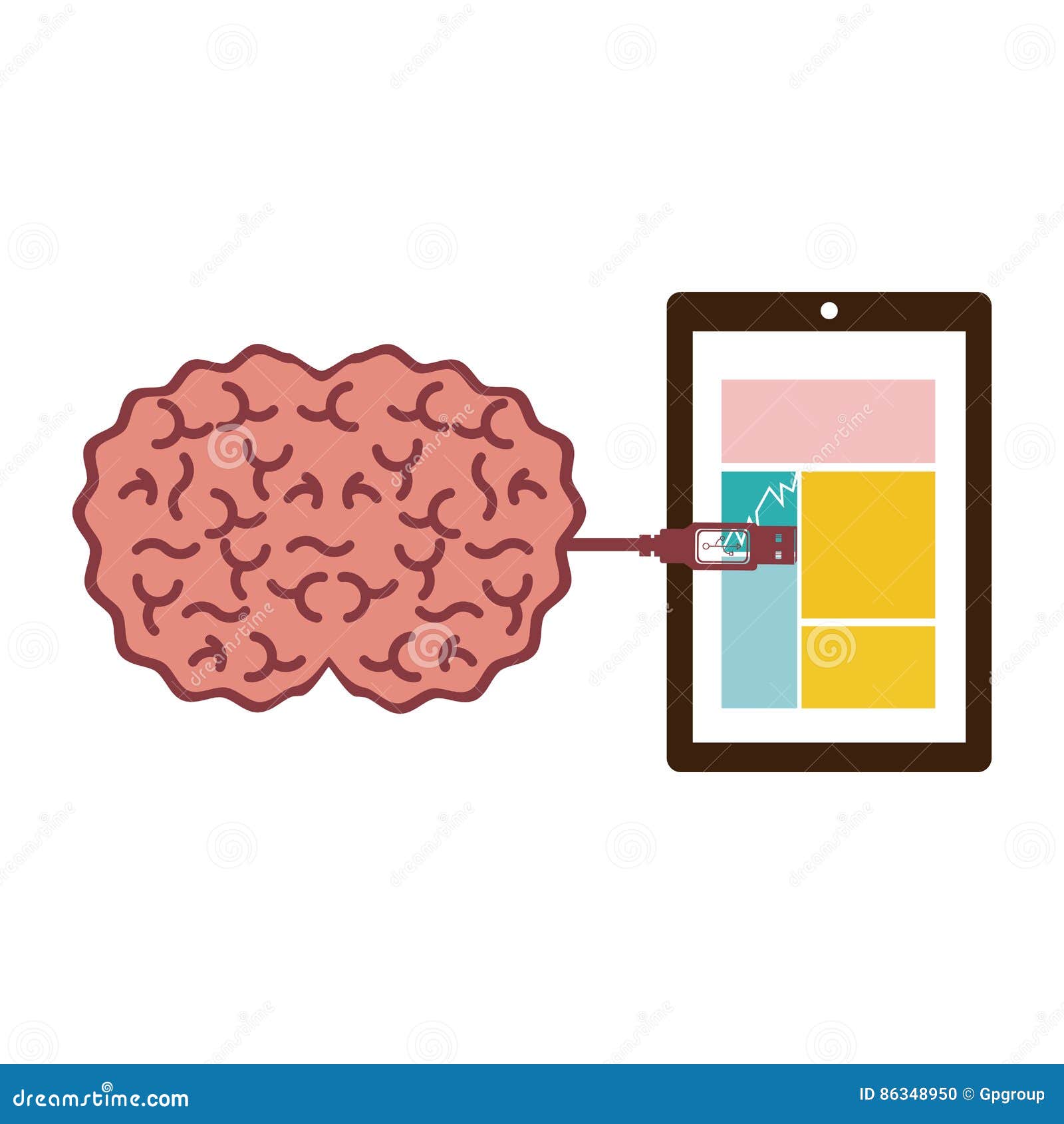 Tablet and Usb Connected To Brain Stock Illustration - Illustration of ...
