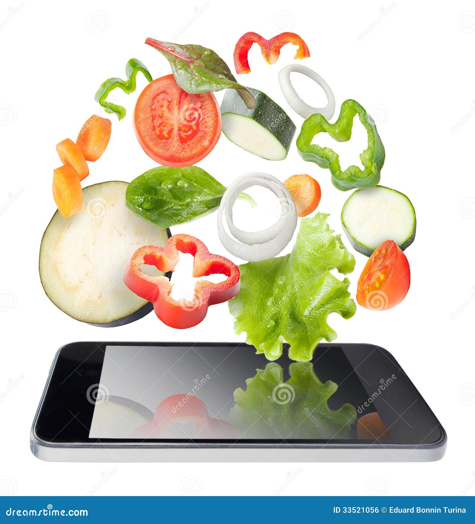 Tablet and Vegetables Isolated. Recipes Application Concept. Stock ...