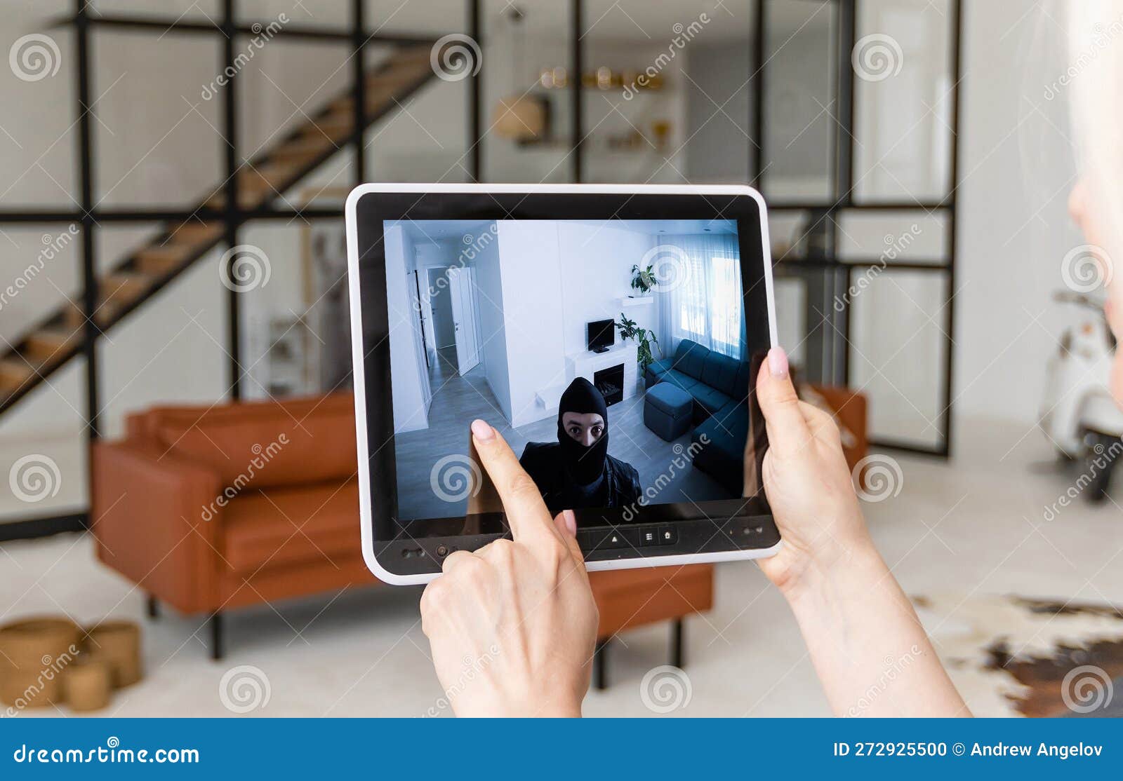Tablet with View from CCTV Cameras. Home Security System Stock Photo ...