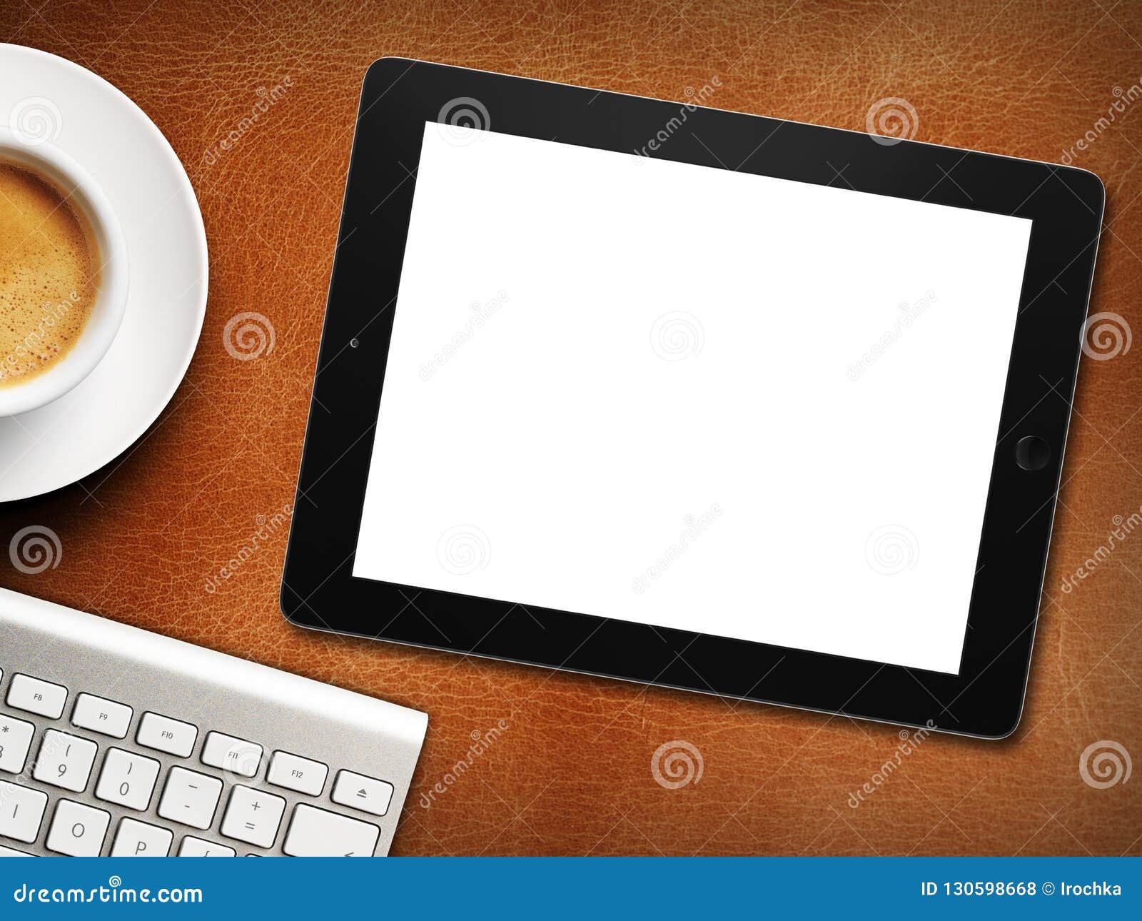 Tablet White Screen Similar To Ipad Display and Coffee Stock Photo ...