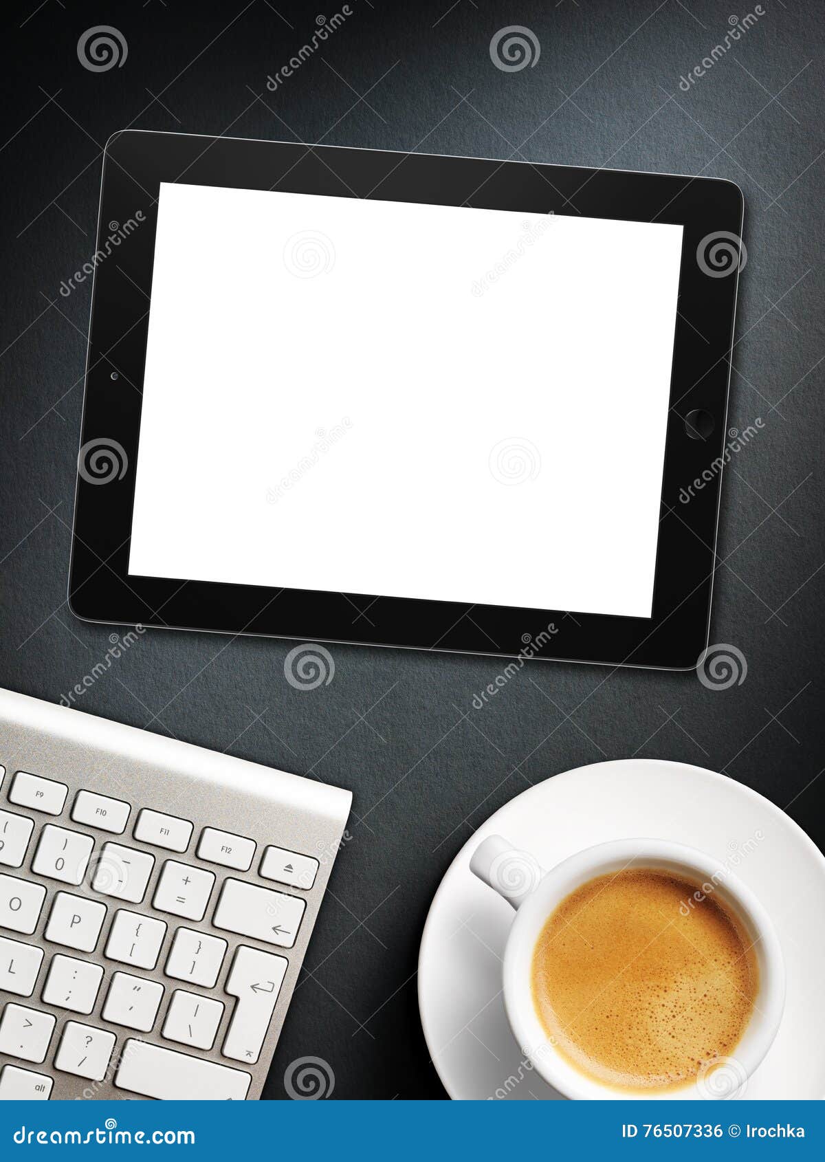 Tablet White Screen Similar To Ipad Display and Coffee Stock Photo ...