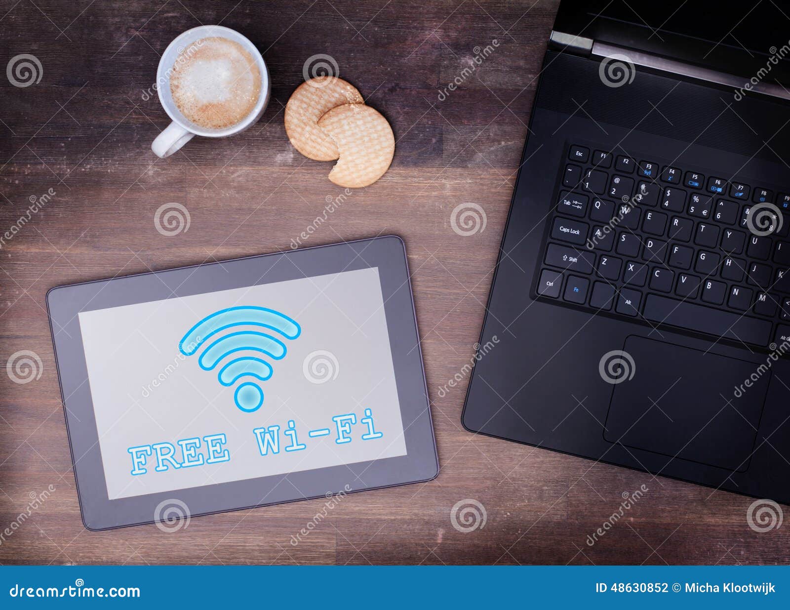 Tablet with Wi-Fi Connection on a Wooden Desk Stock Photo - Image of ...
