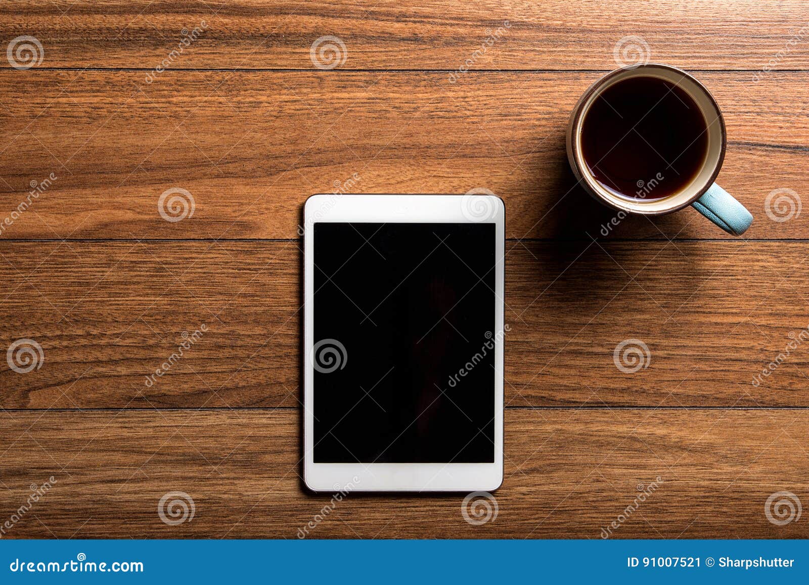Tablet on wood with coffee stock image. Image of connected - 91007521