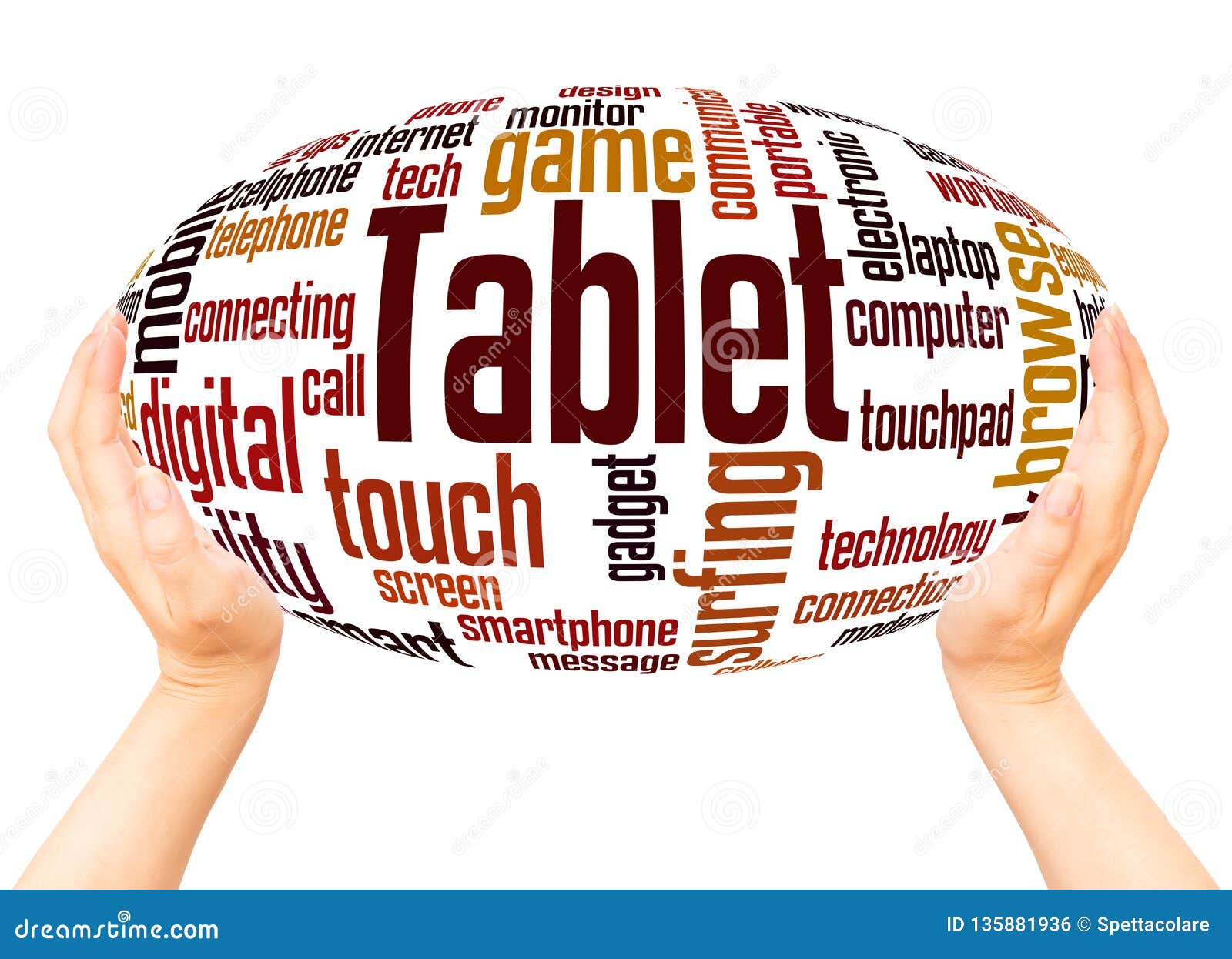 Tablet Word Cloud Hand Sphere Concept Stock Photo - Image of isolated ...