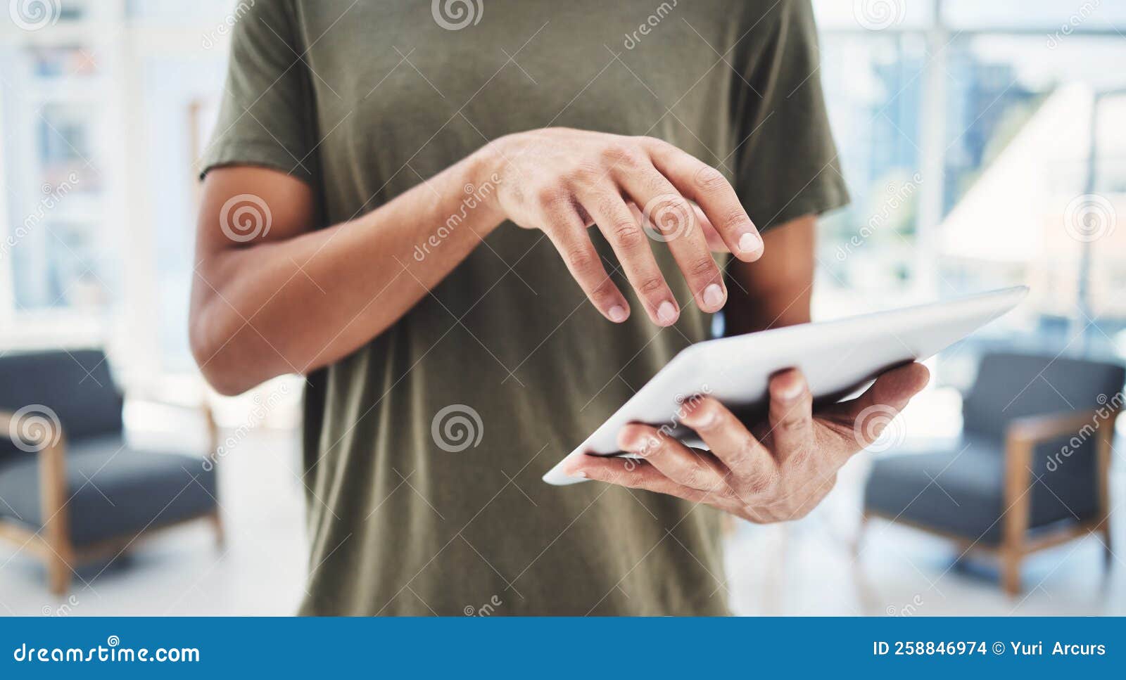 Tablet, Working and Business Man in a Digital Tech Company Office Using ...