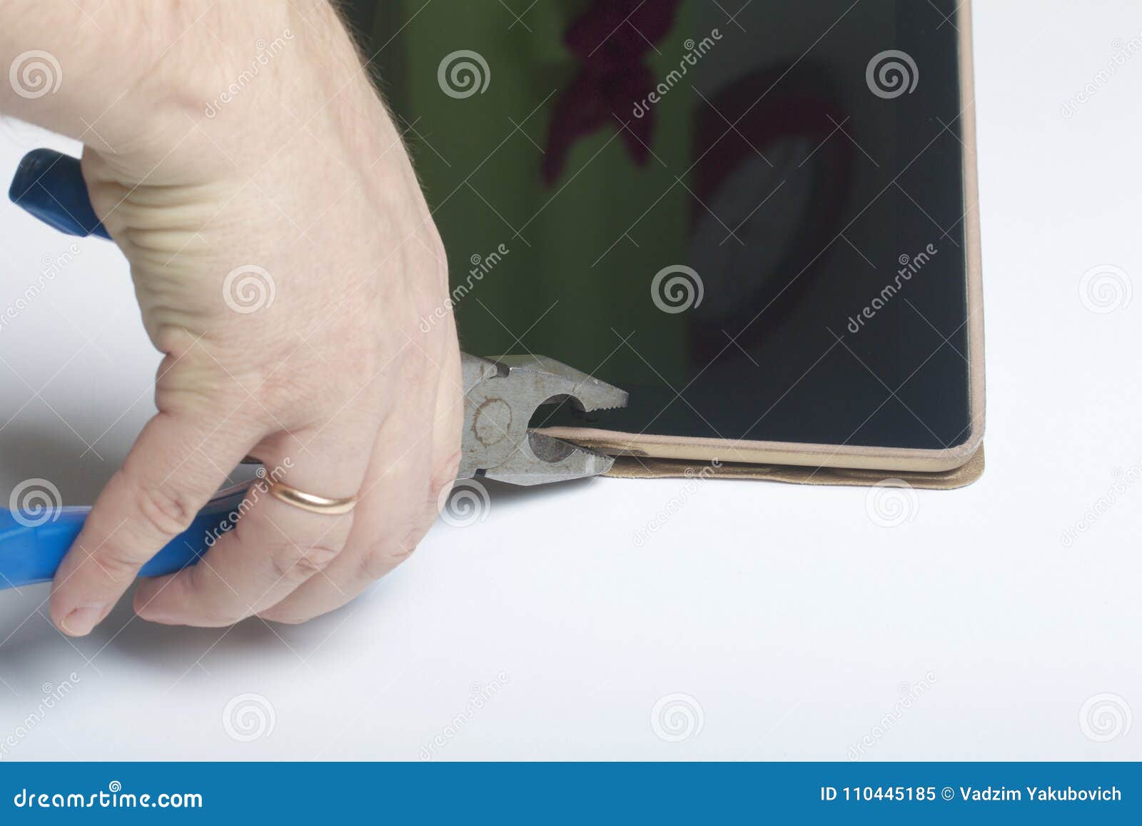 Tablet and Working Tools. on the White Surface of the Table is a Tablet ...