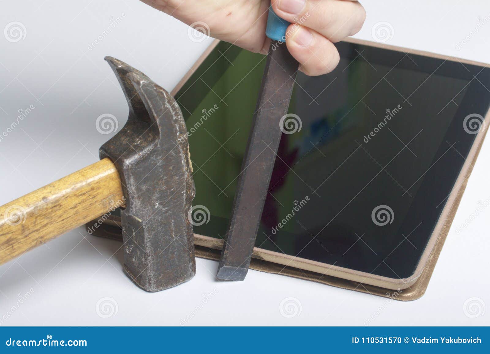 Tablet and Working Tools. on the White Surface of the Table is a Tablet ...