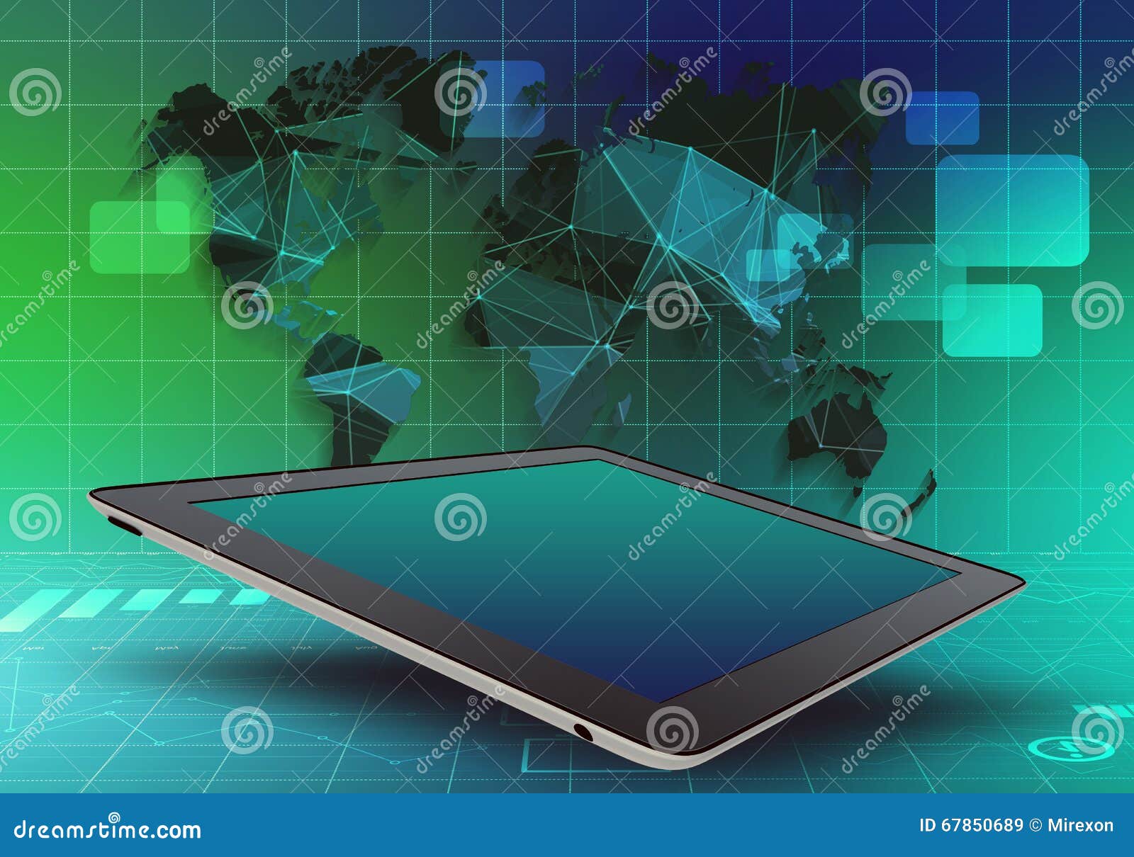 Tablet and World Map on an Abstract Background. Stock Illustration ...