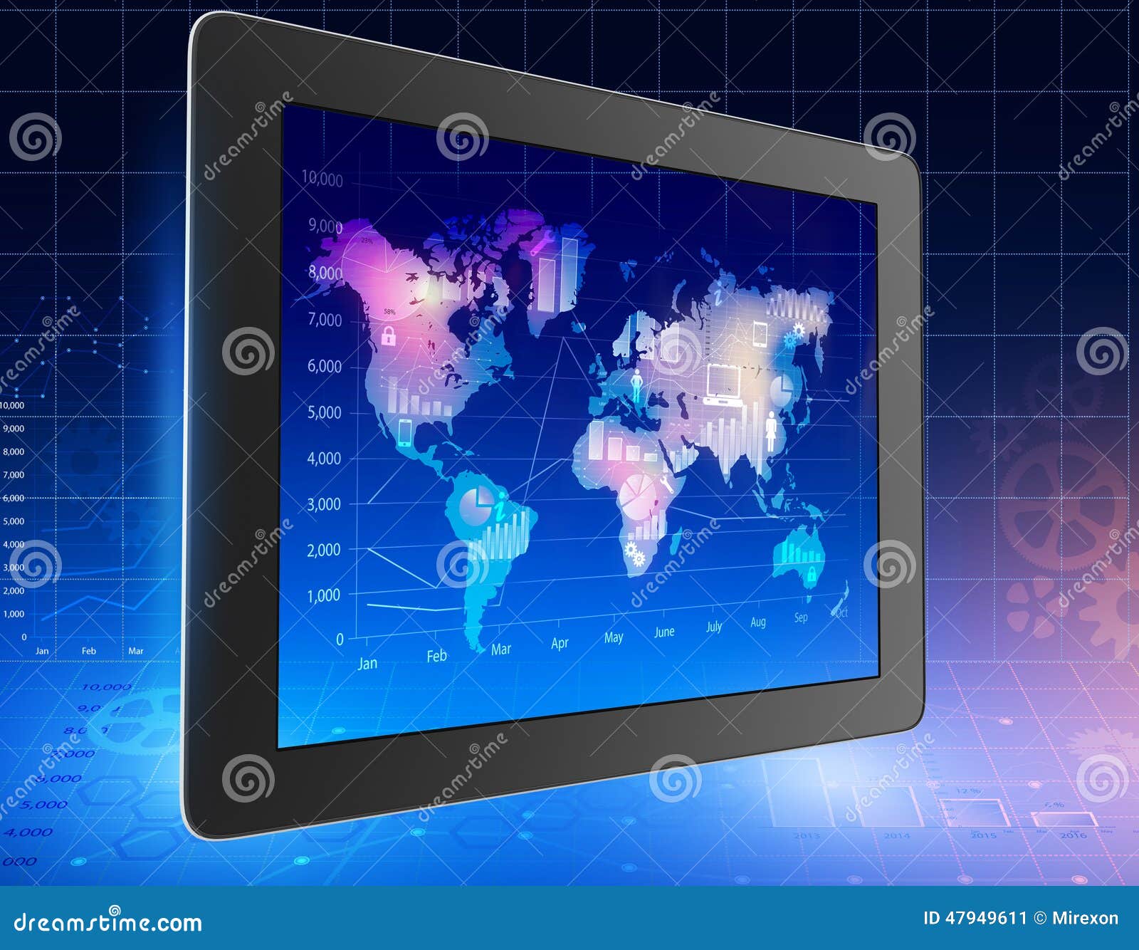 Tablet With World Map And Located On It Icons. Royalty-Free Stock ...