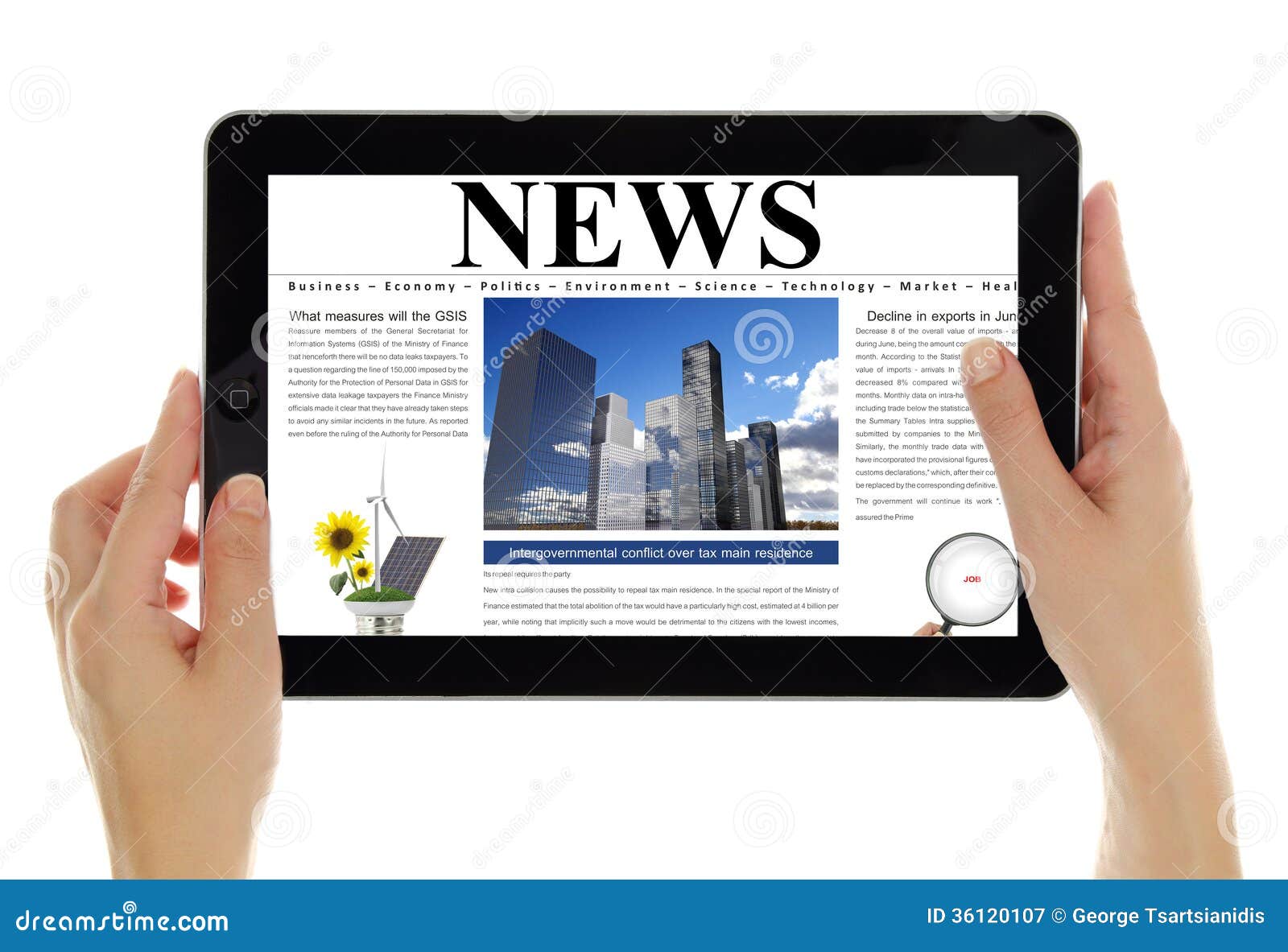 Tableta Con Las Noticias Digitales, Aisladas En Blanco Imagen de ...