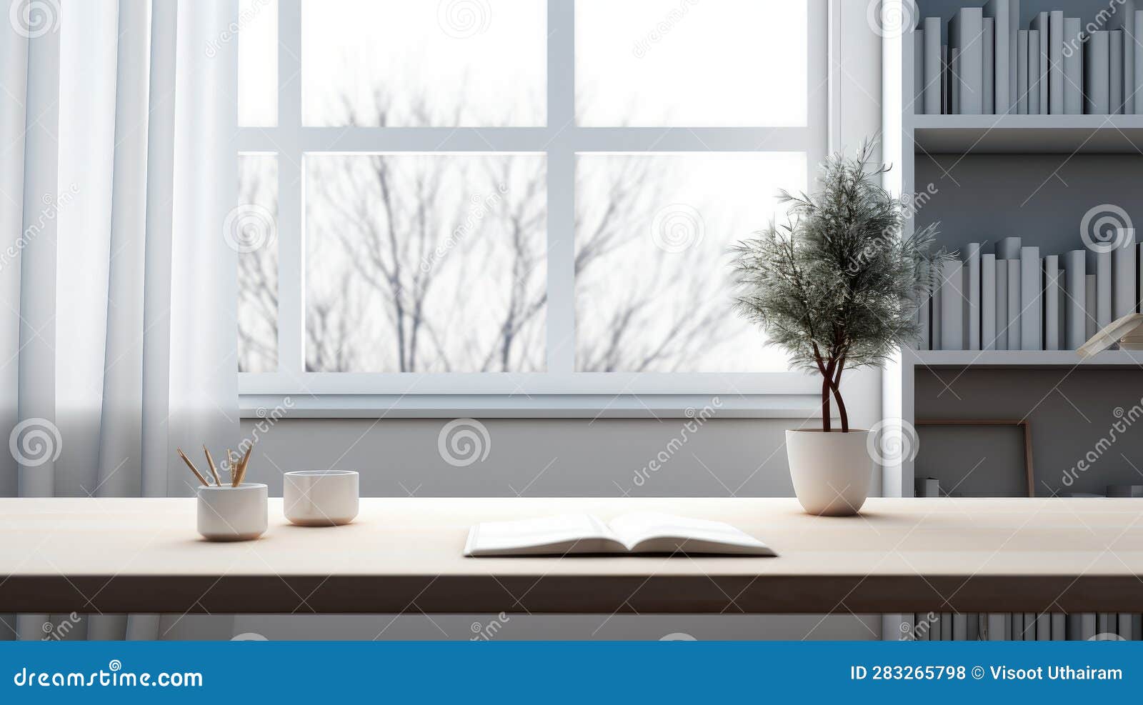 Tabletop in a Modern Bright Office Room, Modern White and Clean Office ...