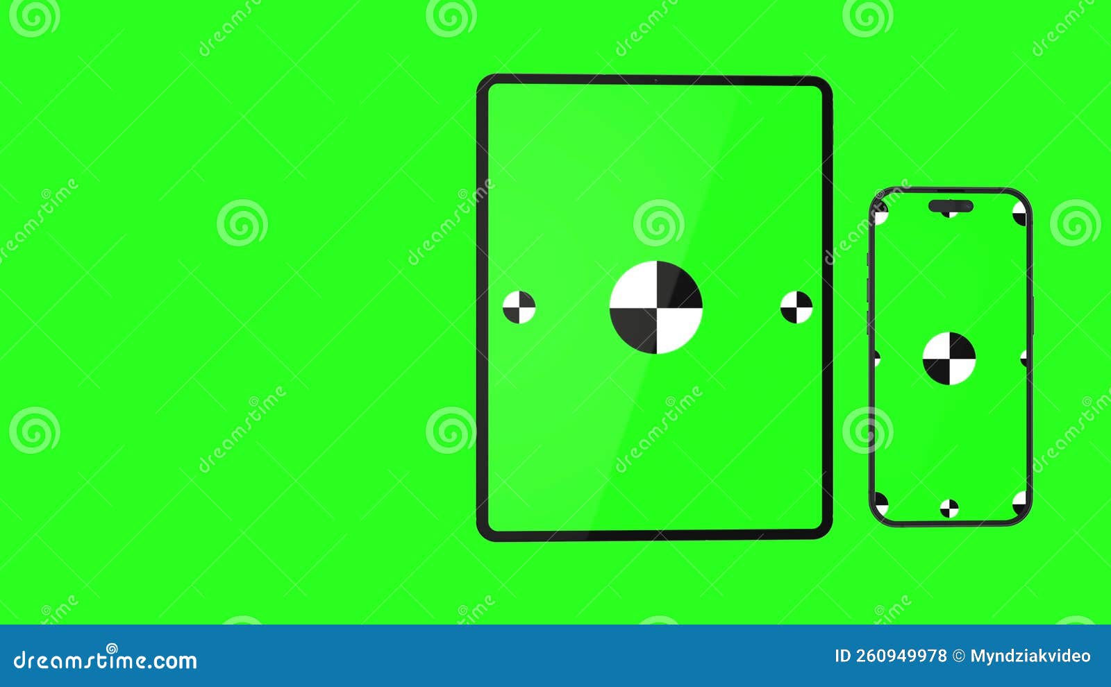 TabletPC Computer, Smartphone with Green Screens. 3D Animation for ...