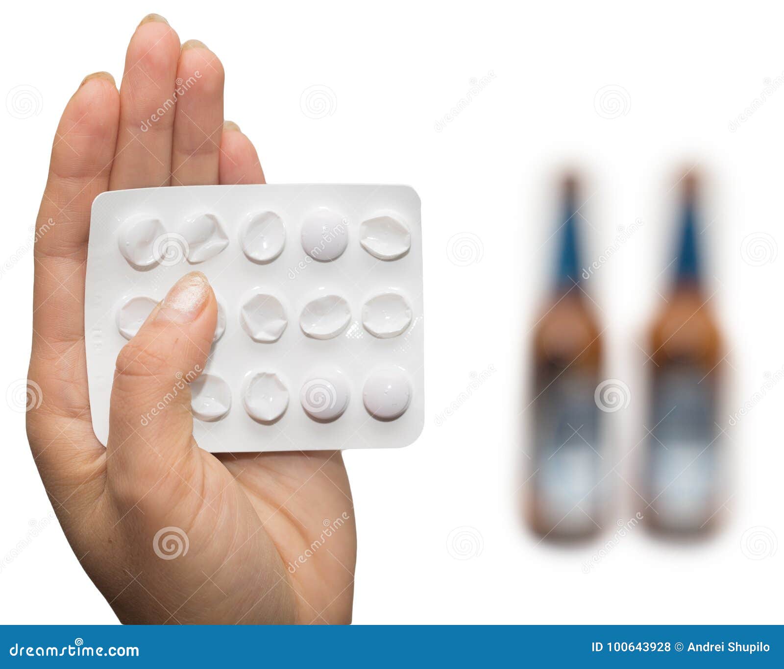 Tablets after alcohol beer stock photo. Image of medical - 100643928