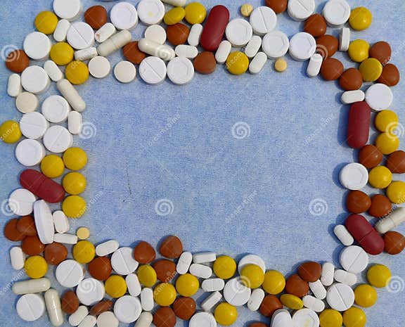 Medicines and Tablets Arranged on Border with Space for Text in Center ...