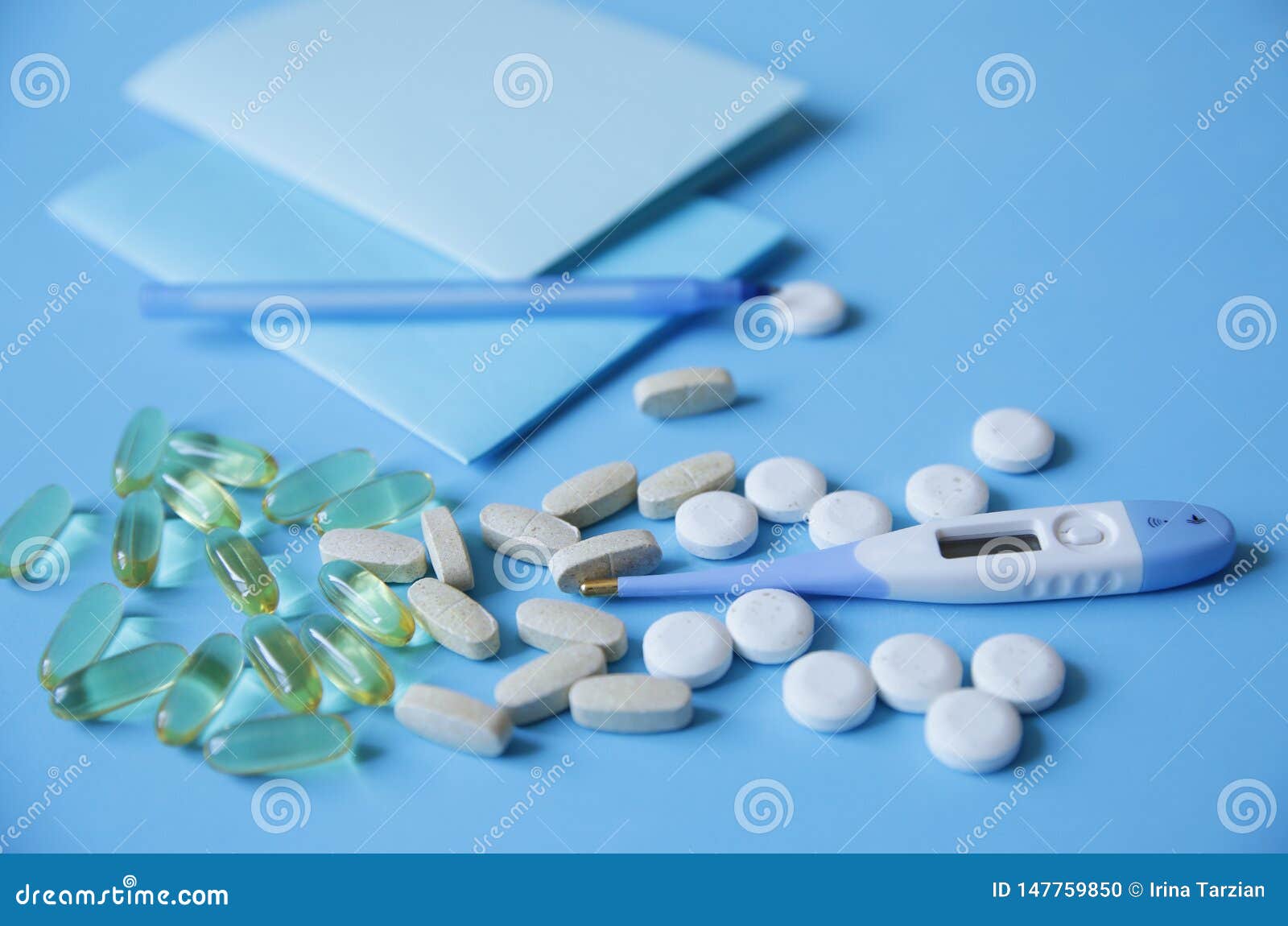 Tablets, Capsules and an Electronic Thermometer for Measuring Body ...